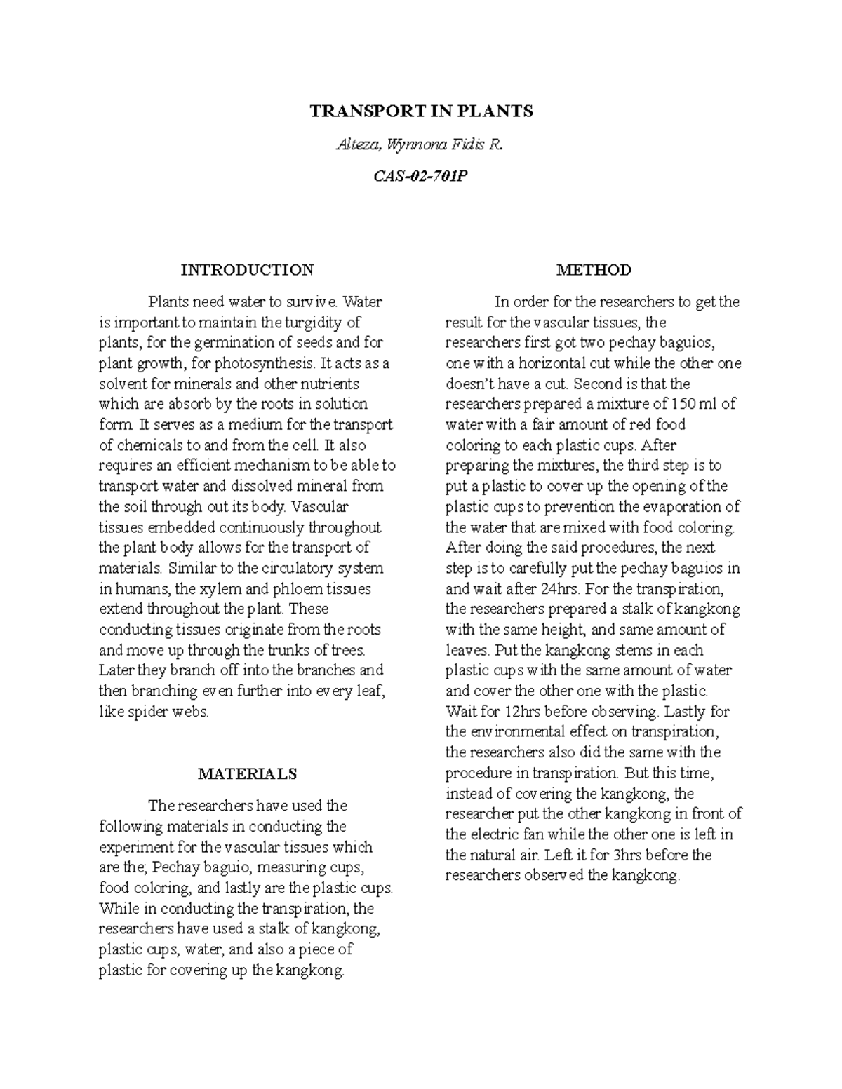 Transport-IN- Plants - A lecture notes - TRANSPORT IN PLANTS Alteza ...
