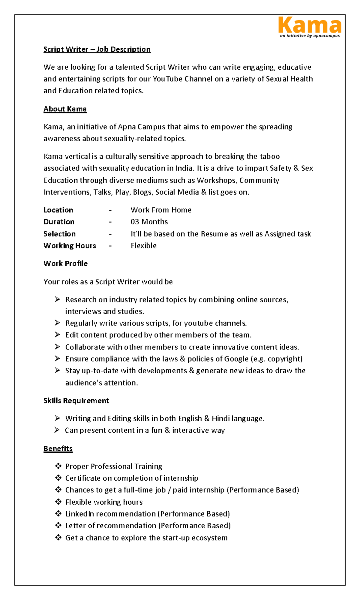 Kama Script Writer - ddrrrrrrrrrrrrrrrrrrrrrrrr - Script Writer – Job ...