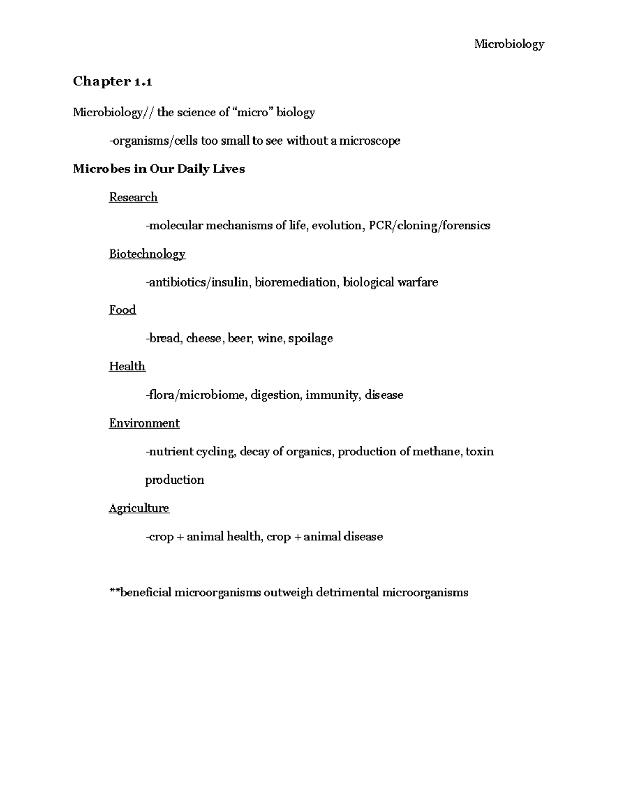 Micro 1.1 Outline - Microbiology Chapter 1. Microbiology// the science ...