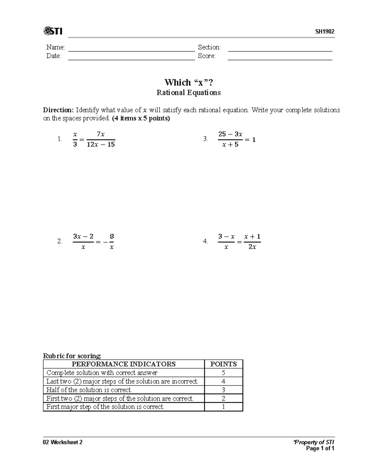 SH1902 - General Mathematics 02 Worksheet 2 - SH 02 Worksheet 2 ...