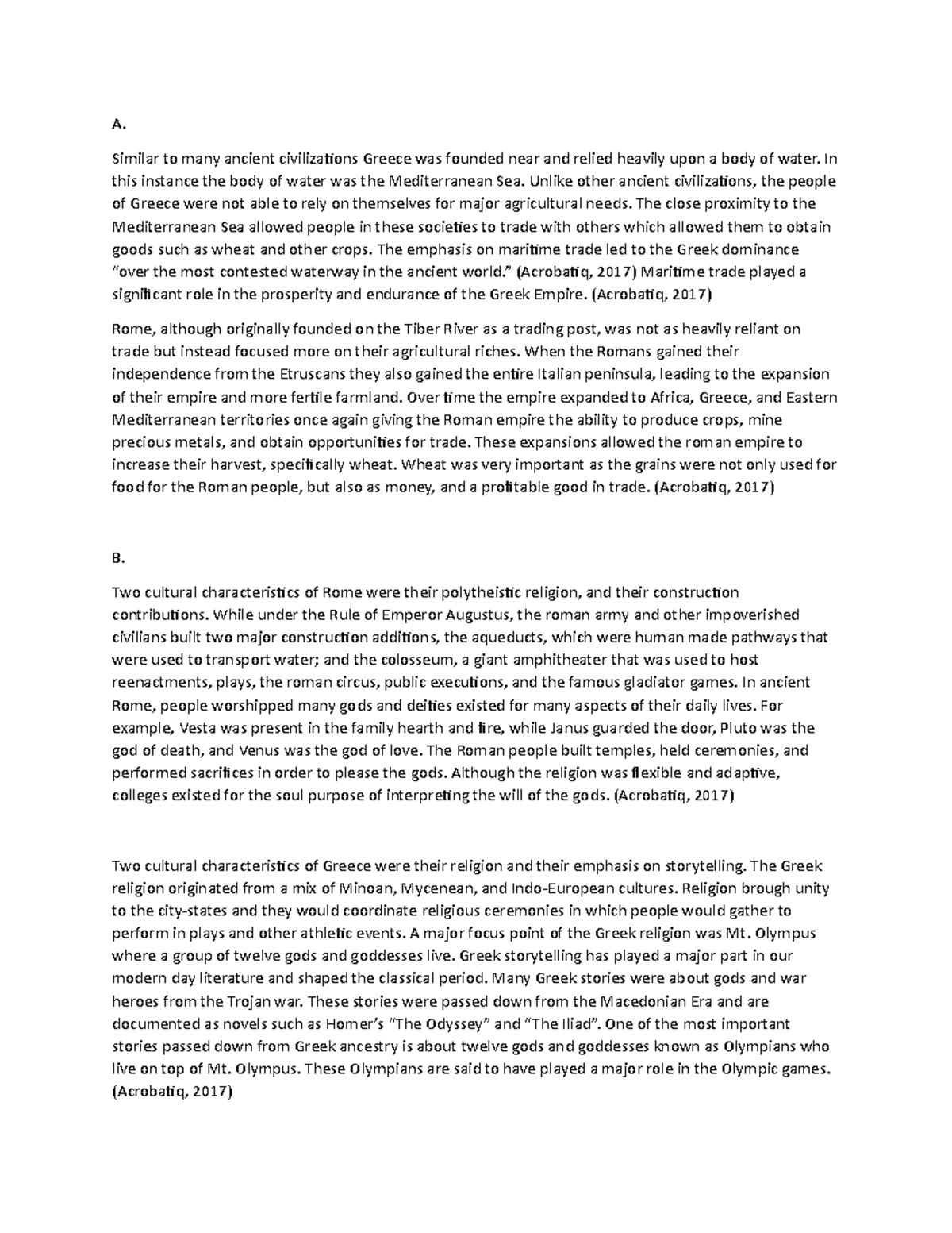 WGU C375 Task 2 - A. Similar to many ancient civilizations Greece was ...