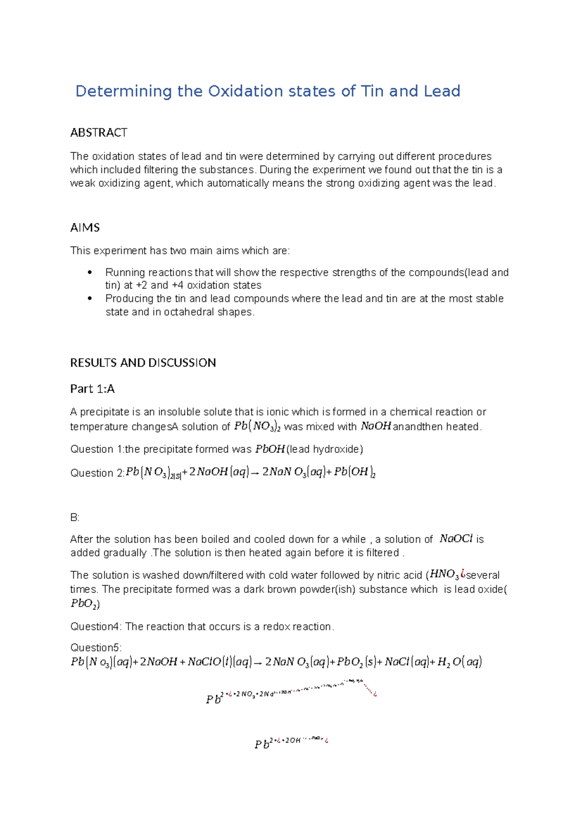 Determining the Oxidation states of Tin and Lead - Determining the ...