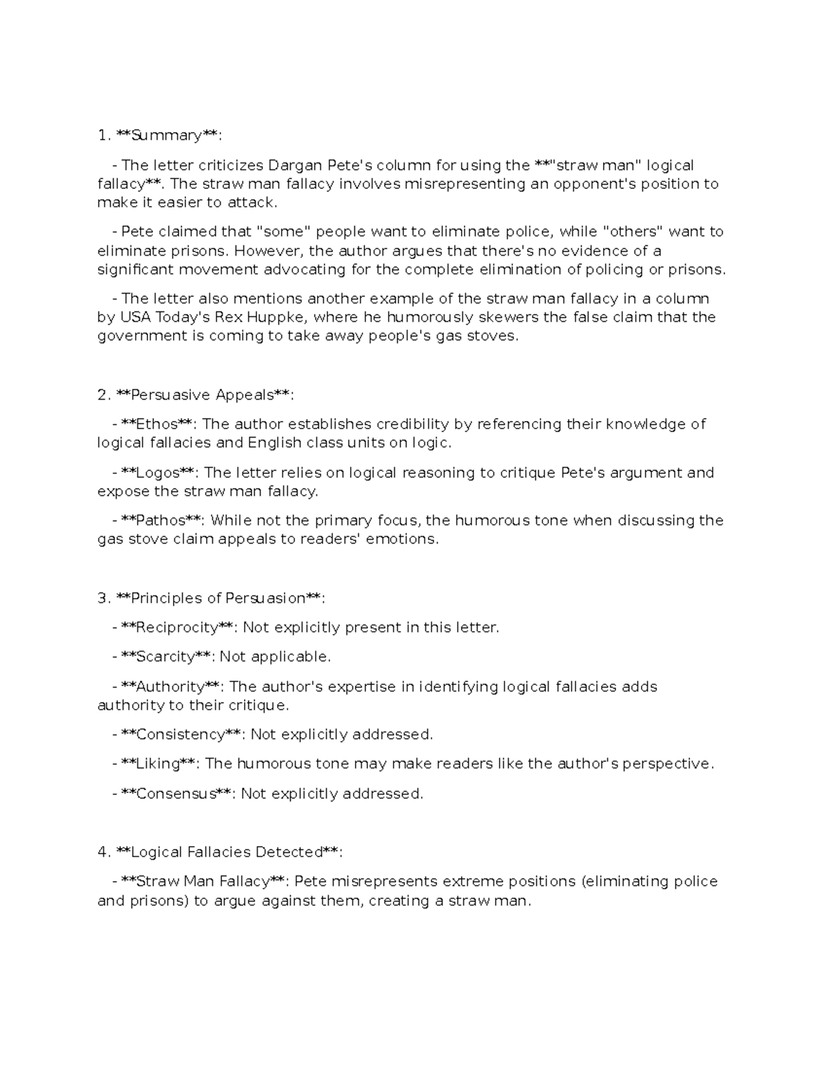 MG306 Unit 4 Discussion 1 - Summary: The letter criticizes Dargan Pete ...