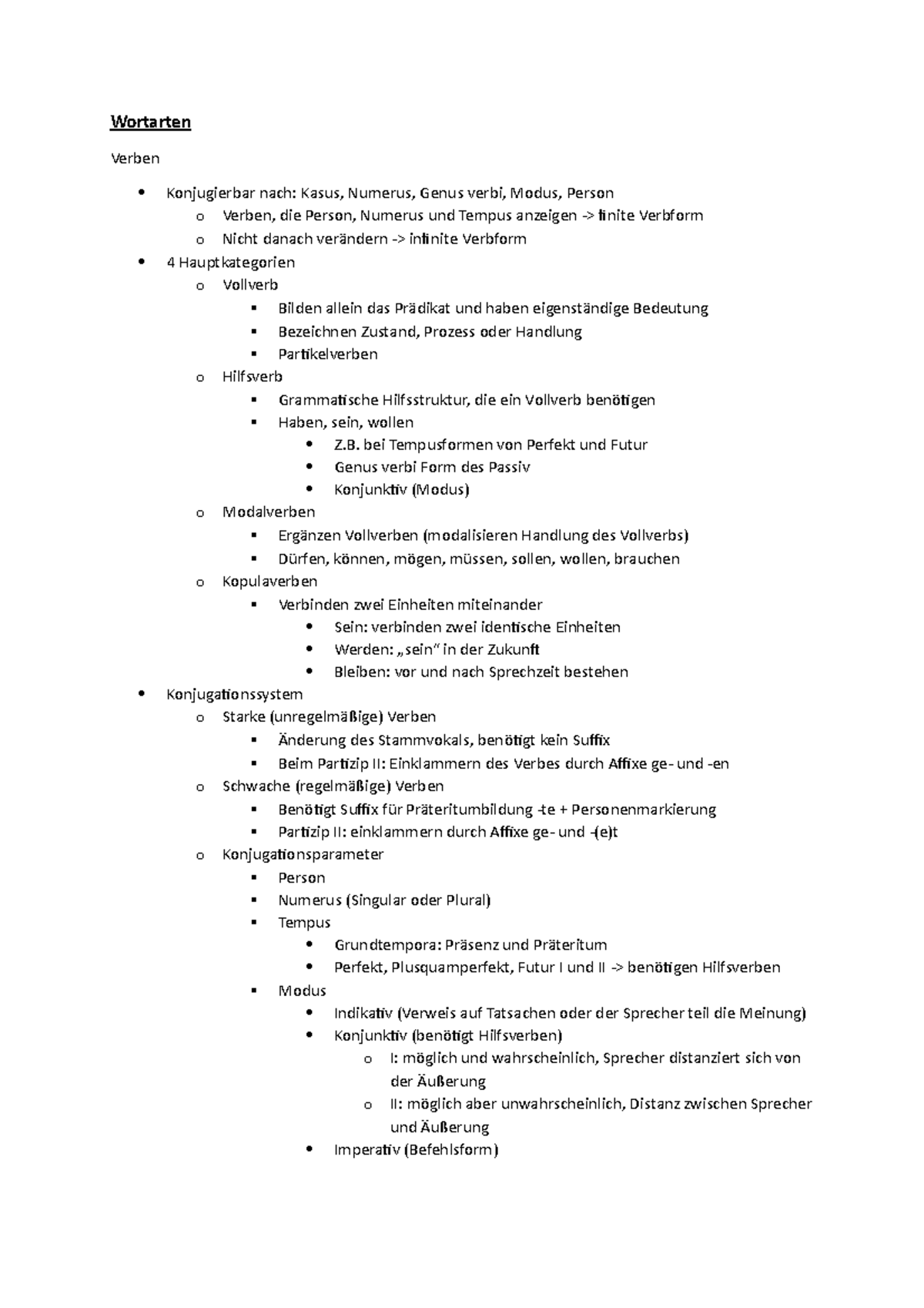 Zusammenfassung Imo - Wortarten Verben Konjugierbar nach: Kasus ...