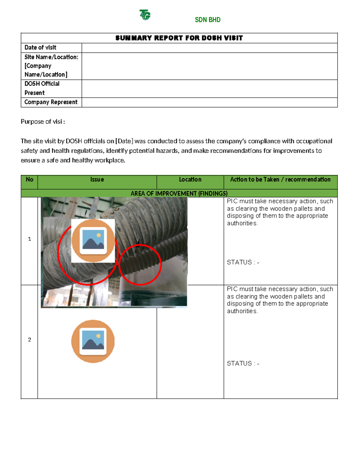 DOSH finding report for kesha - SDN BHD SUMMARY REPORT FOR DOSH VISIT ...