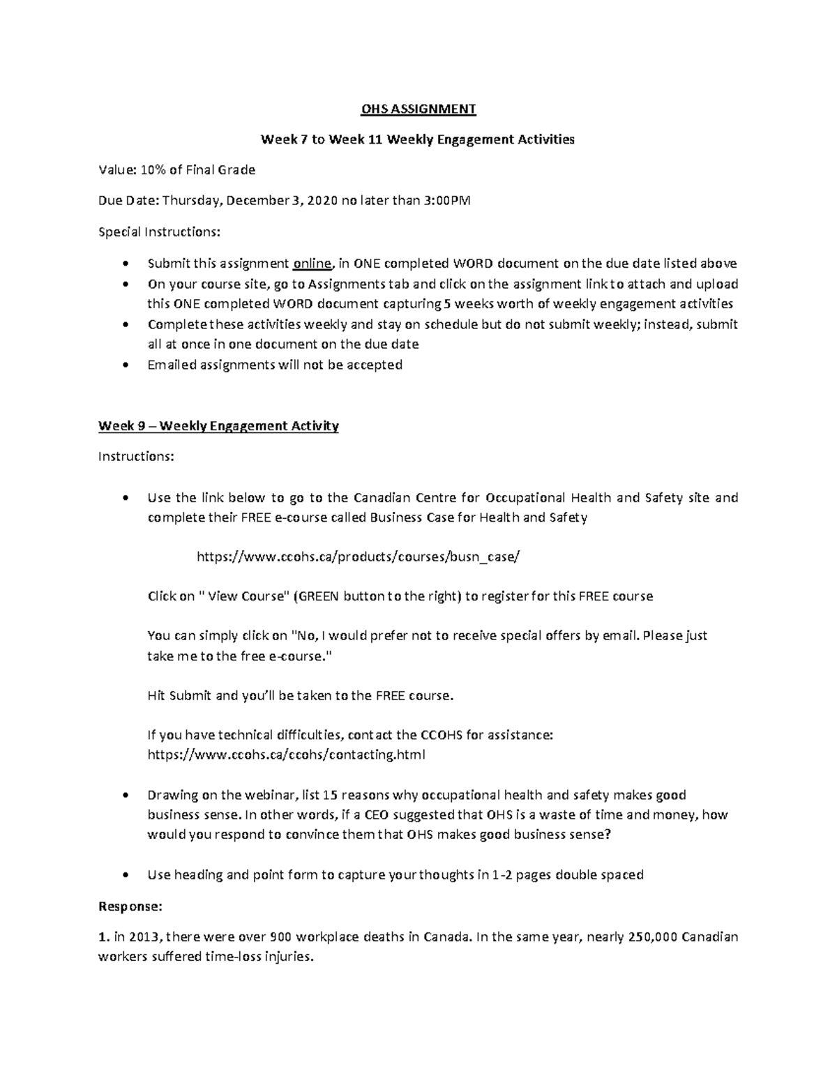OHS Weekly Engagement Activities Assignment Week 9 - OHS ASSIGNMENT ...