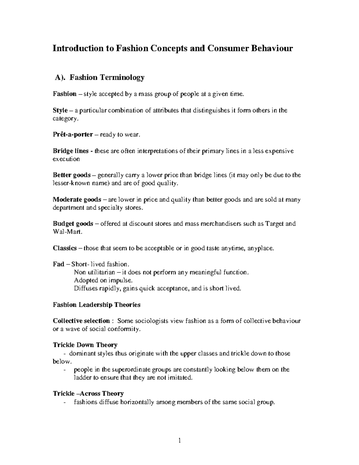 Fashion terminology 1 - Lecture notes 3 - Introduction to Fashion ...