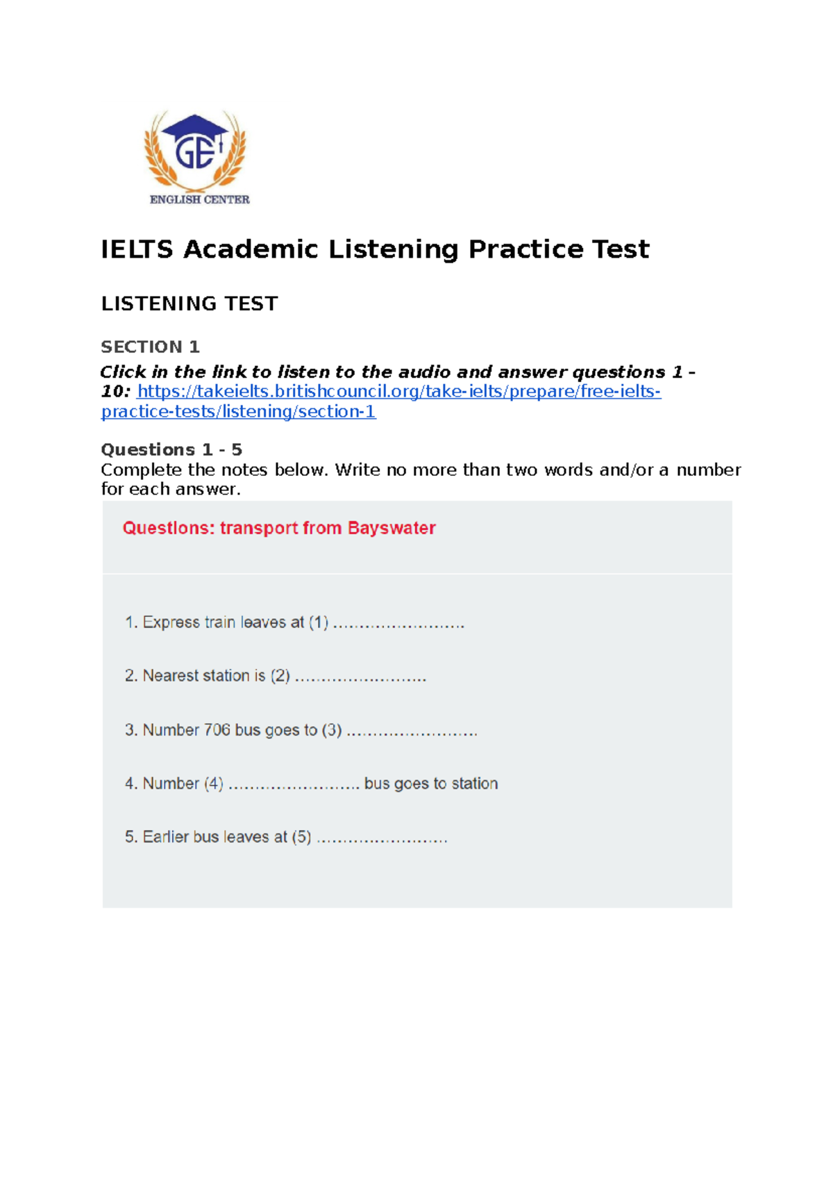 Ielts Academic Listening Practice Test - IELTS Academic Listening ...