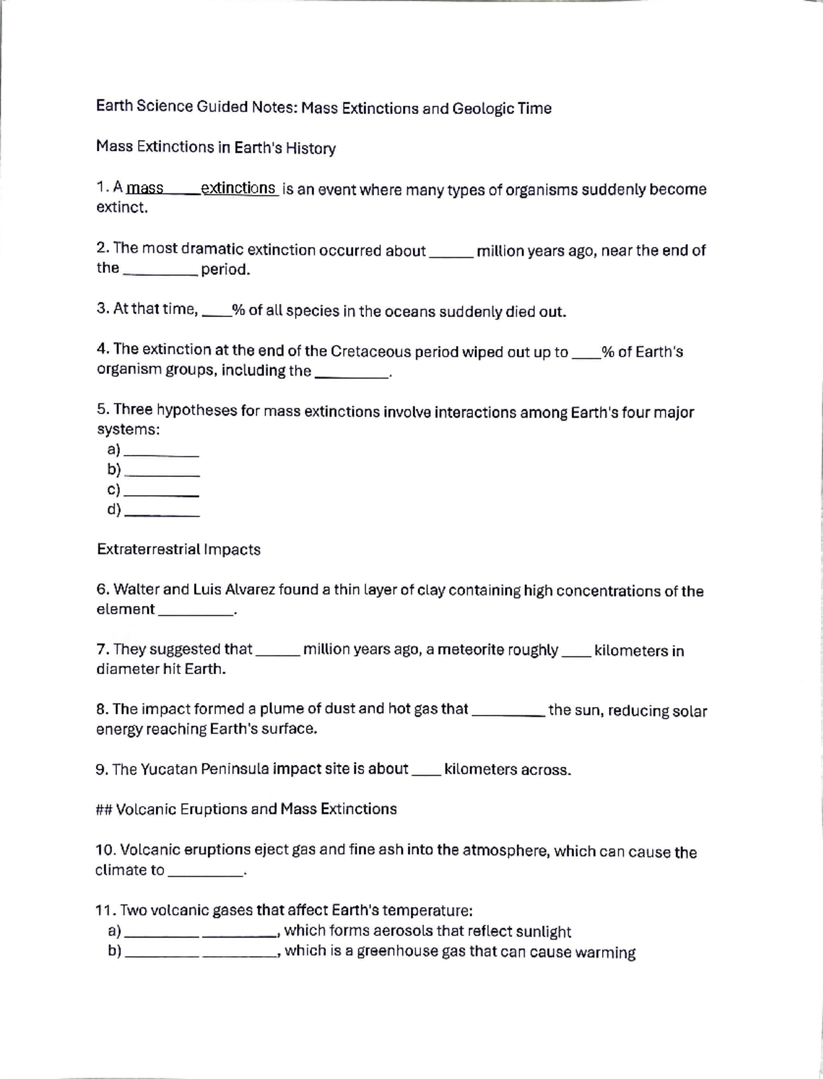 Mass Extinction and Gelogical Time Guided Notes - Earth Science Guided ...