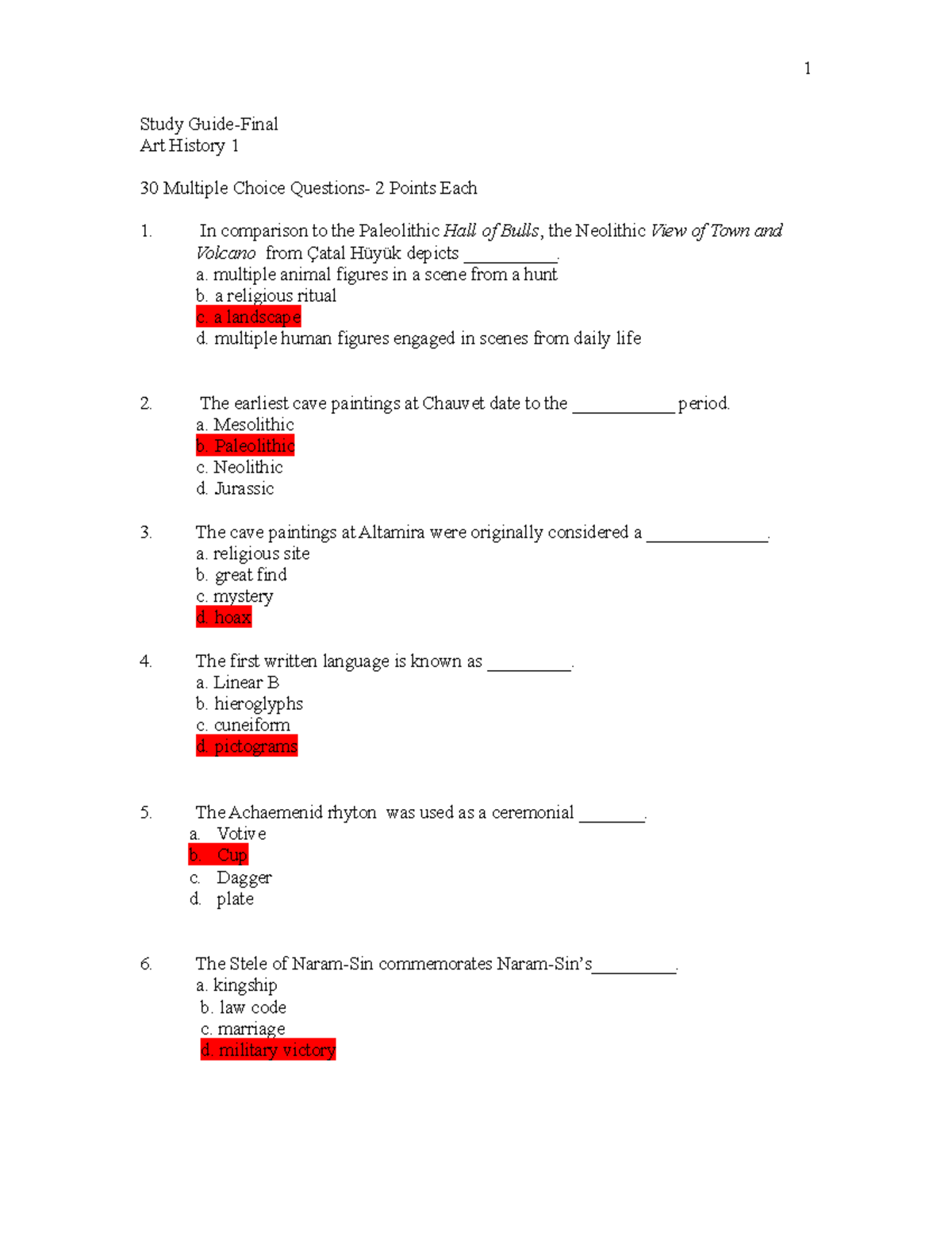 Art history 1 study guide - HUMA 1315 - CTC - Studocu