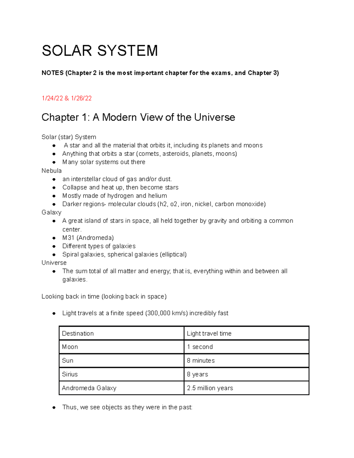 Solar System-Chapter 1 - SOLAR SYSTEM NOTES (Chapter 2 is the most ...