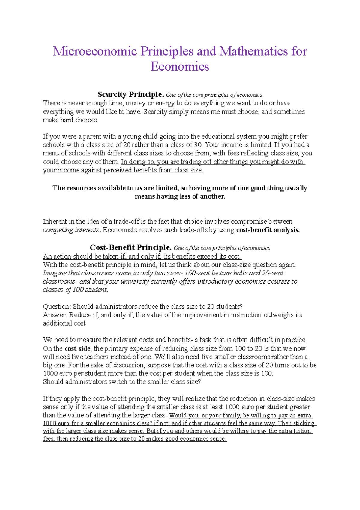 Microeconomic Principles and Mathematics for Economics - Microeconomic ...