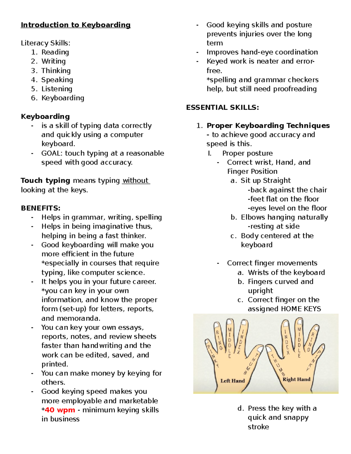 BUS SEC - Bus Sec lessons, Introduction to keyboarding - Introduction ...