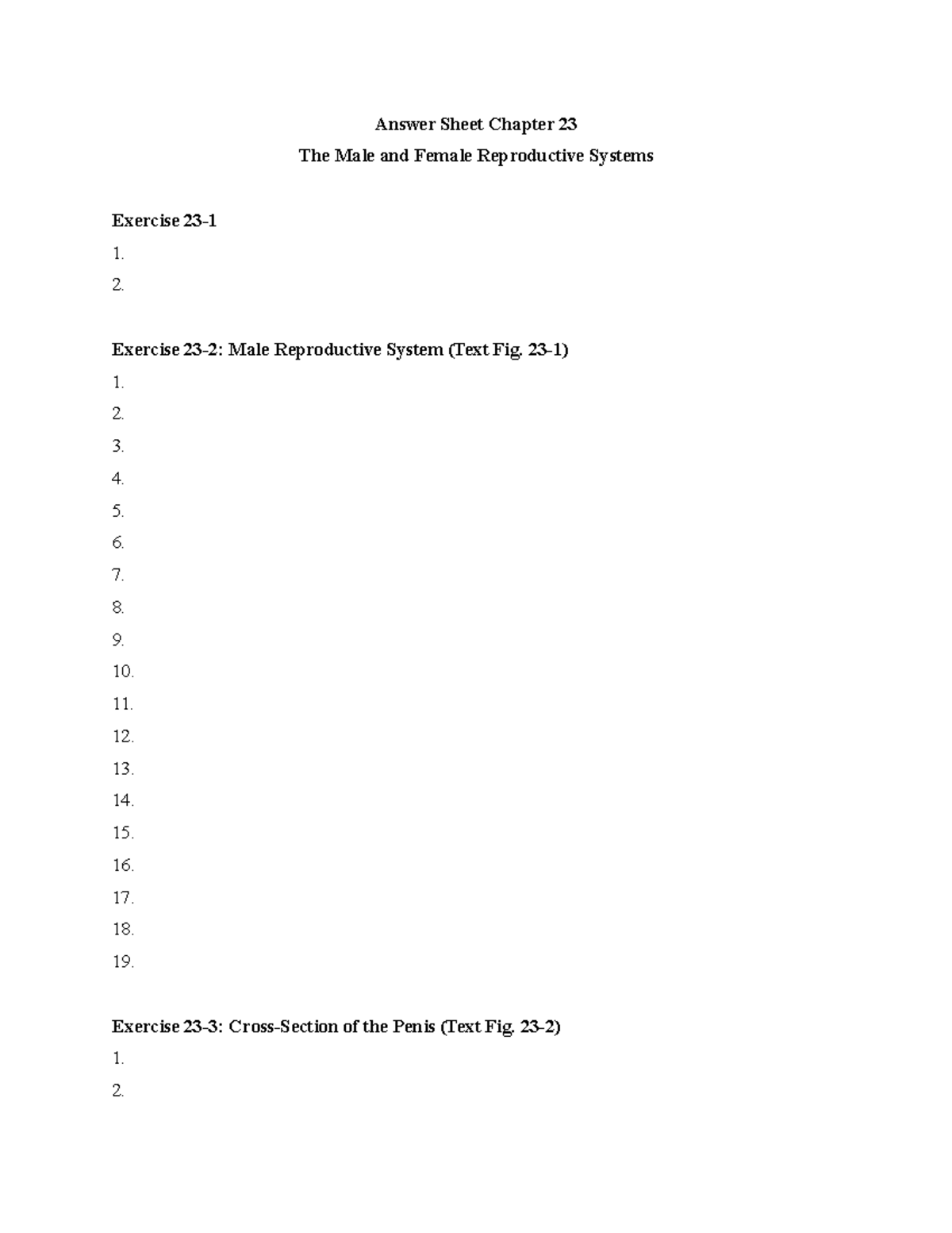 W2 BIO301 Answer sheet CH 23-1 - Answer Sheet Chapter 23 The Male and ...