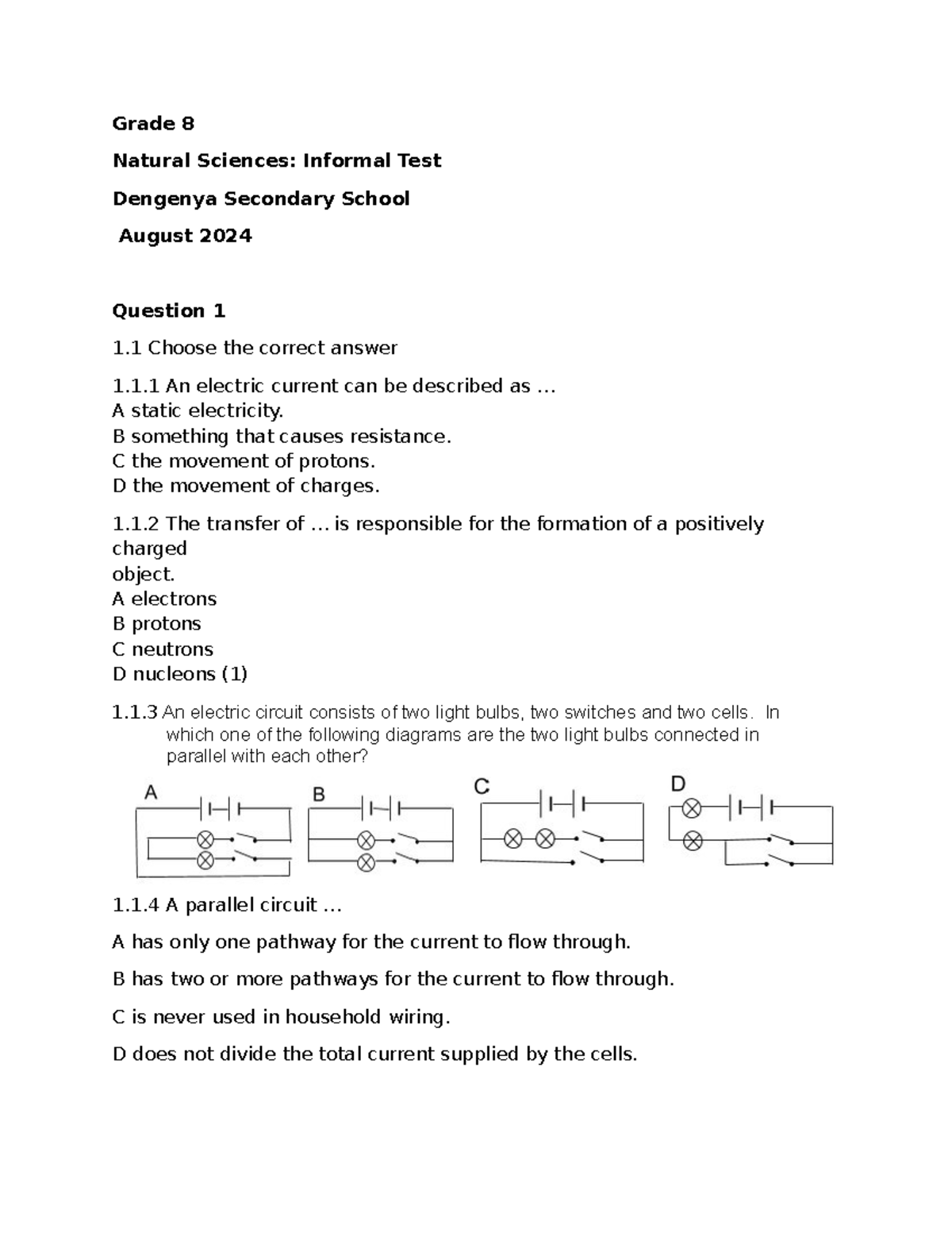 Grade 8 Natural Science Informal Test - Grade 8 Natural Sciences ...