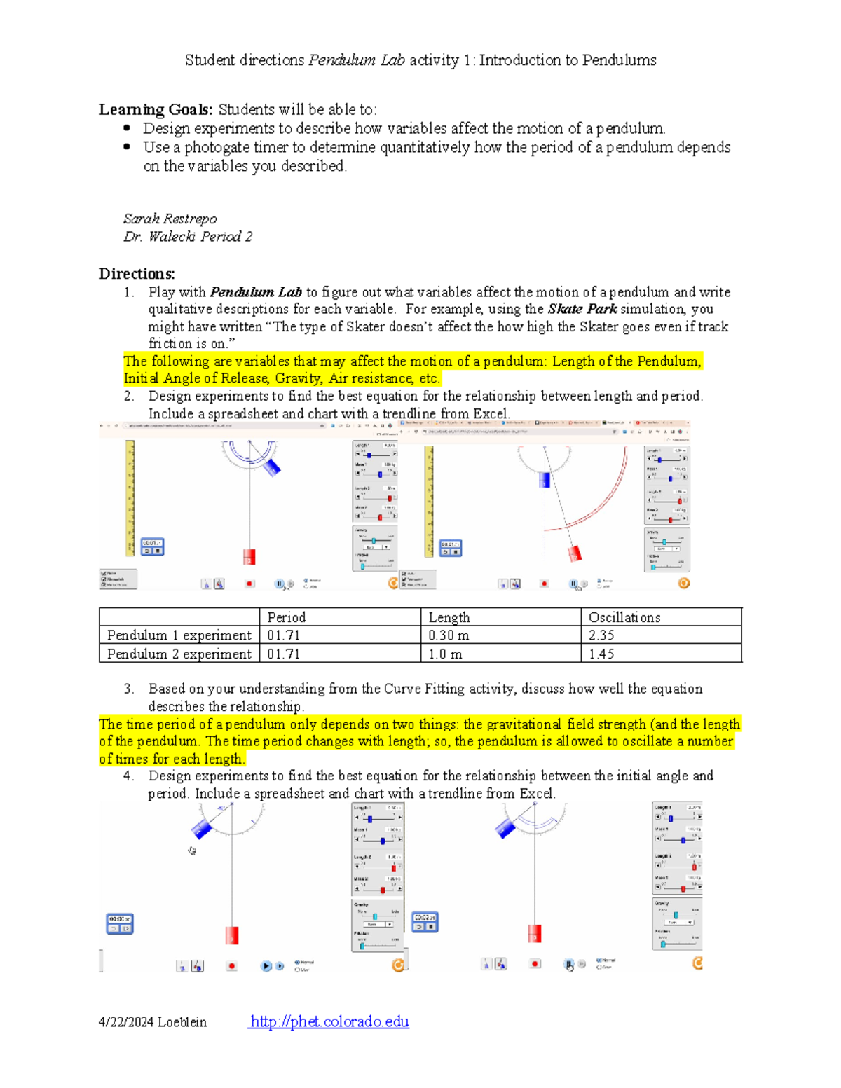 Pendulum - Use a photogate timer to determine quantitatively how the ...