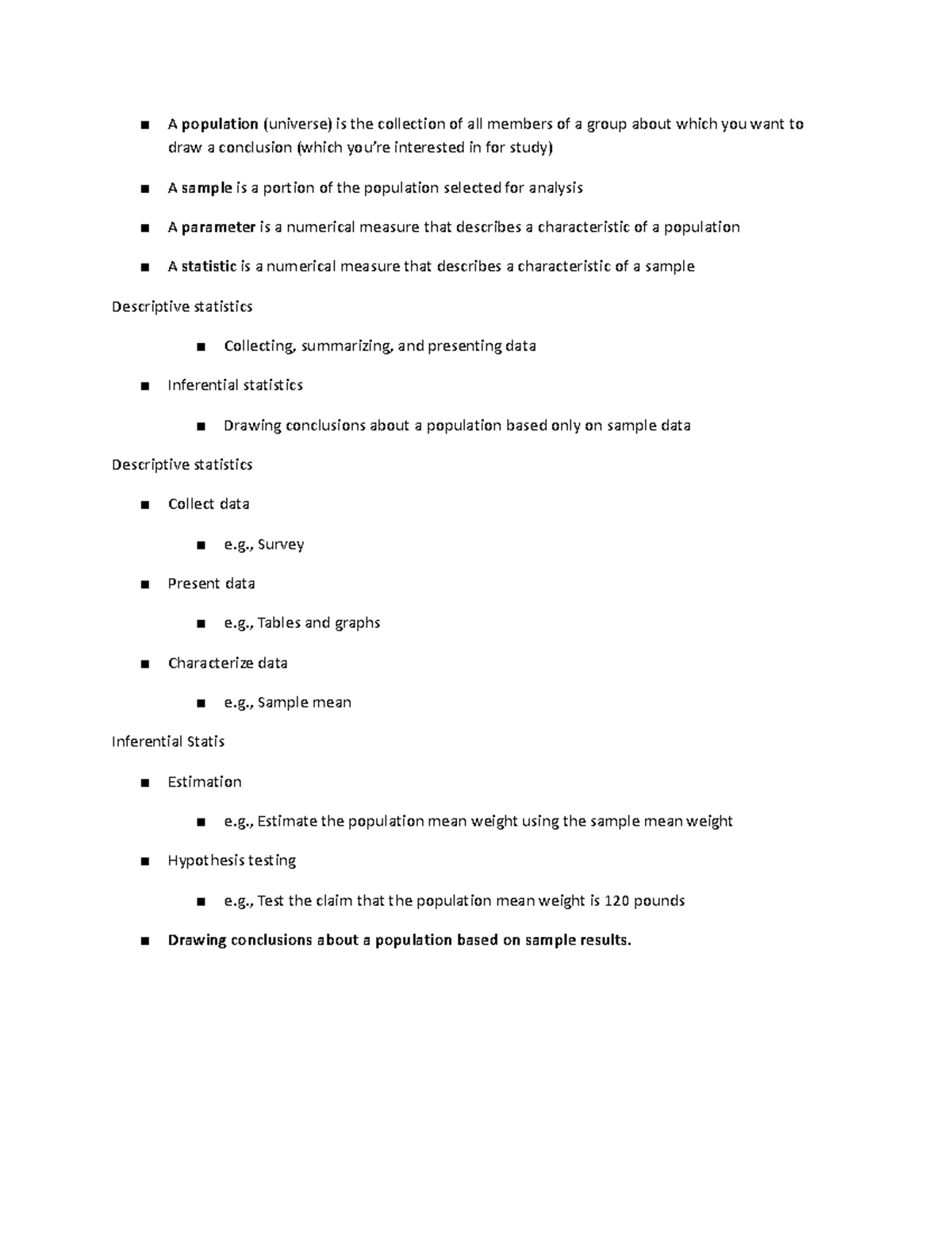 Stats Notes - Chris Rachal - A population (universe) is the collection ...