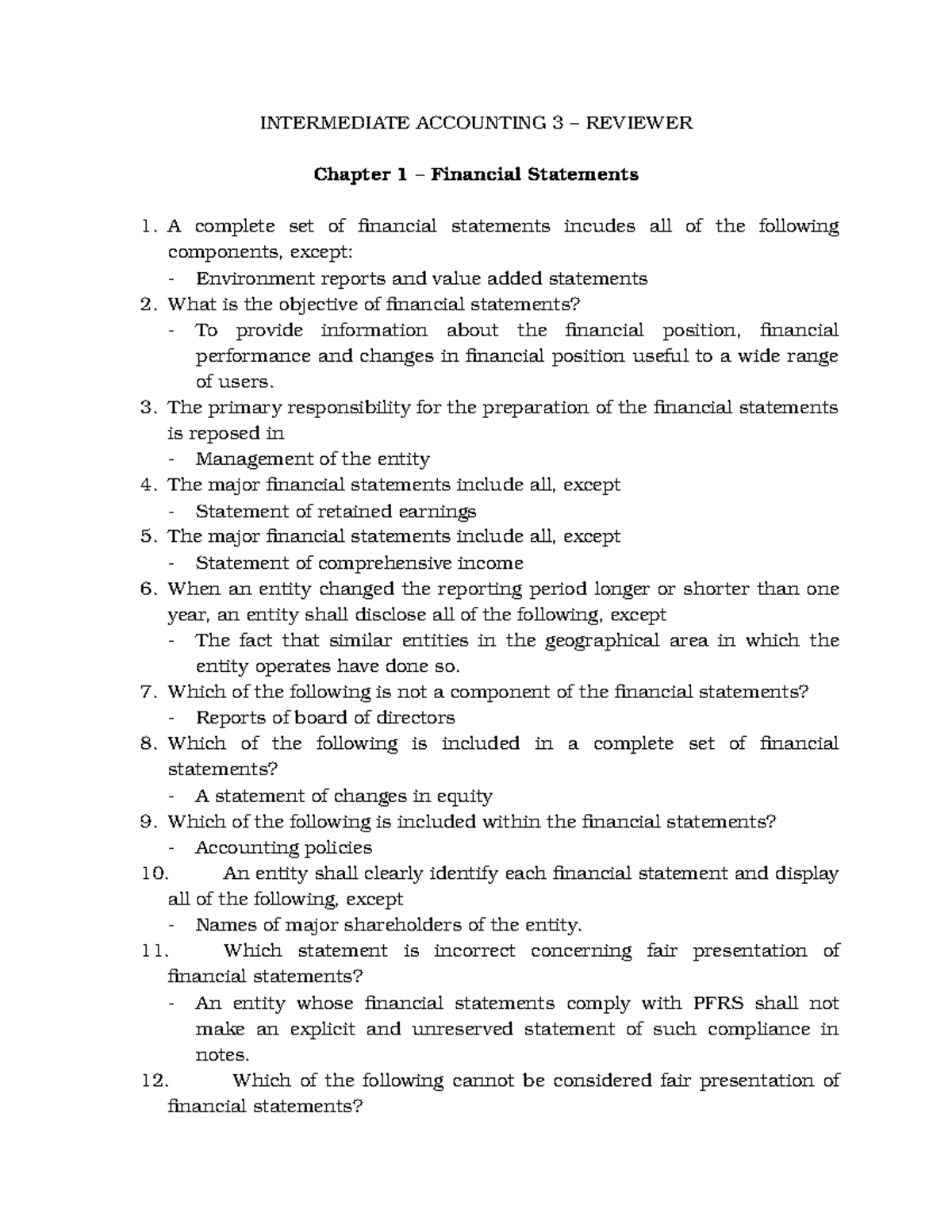 Intacc Theory FOR EXAM 1 - INTERMEDIATE ACCOUNTING 3 REVIEWER Chapter 1 ...