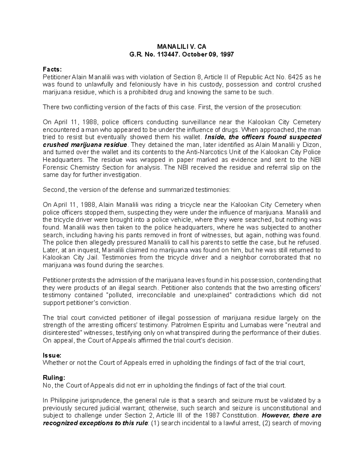 Manalili V. Court OF Appeals - Case Digest - MANALILI V. CA G. No ...