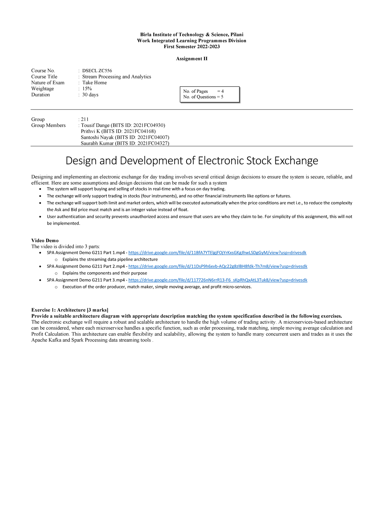 SPA Assignment 2 G211 - sadsad - Birla Institute of Technology & Science, Pilani Work Integrated ...
