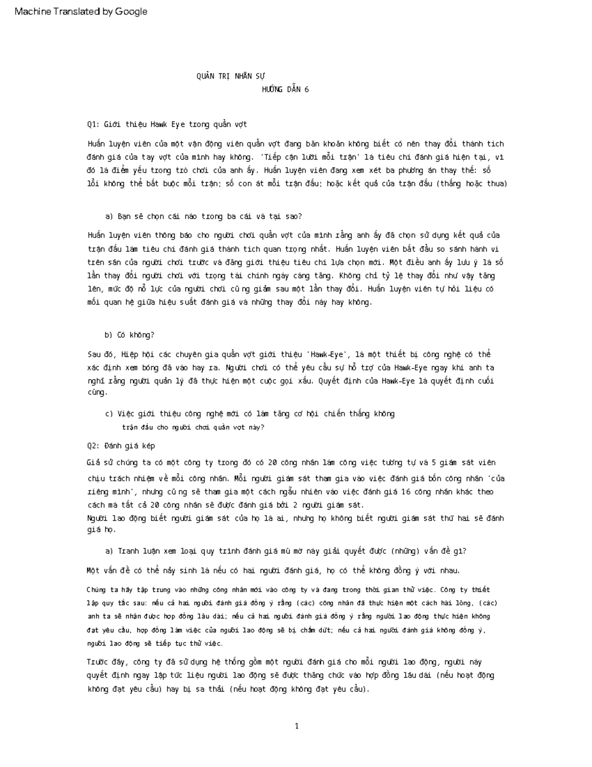 Tutorial 6 HRM - 1 QUÀN TRÞ NHÂN Sþ tr¿n ¿u cho ng±ßi ch¡i qu¿n vÿt này? Sau ó, Hißp hßi các ...