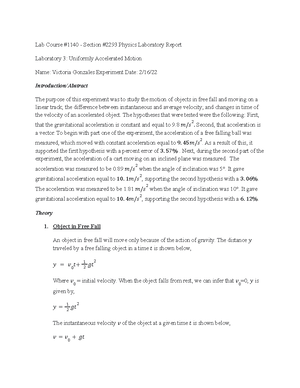 Phys Lab 2 - physics lab 2 report - Lab Course #1140 - Section #2293 ...