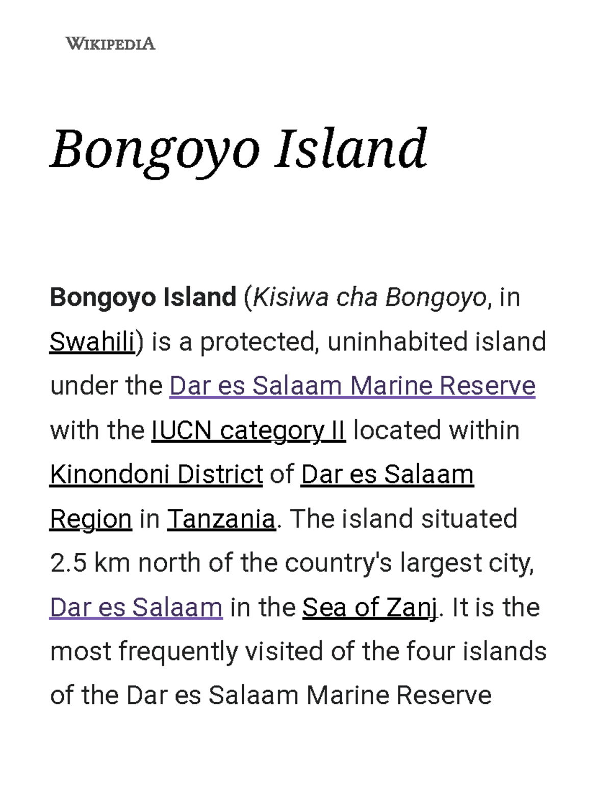 Bongoyo - The island situated 2 km north of the country's largest city ...