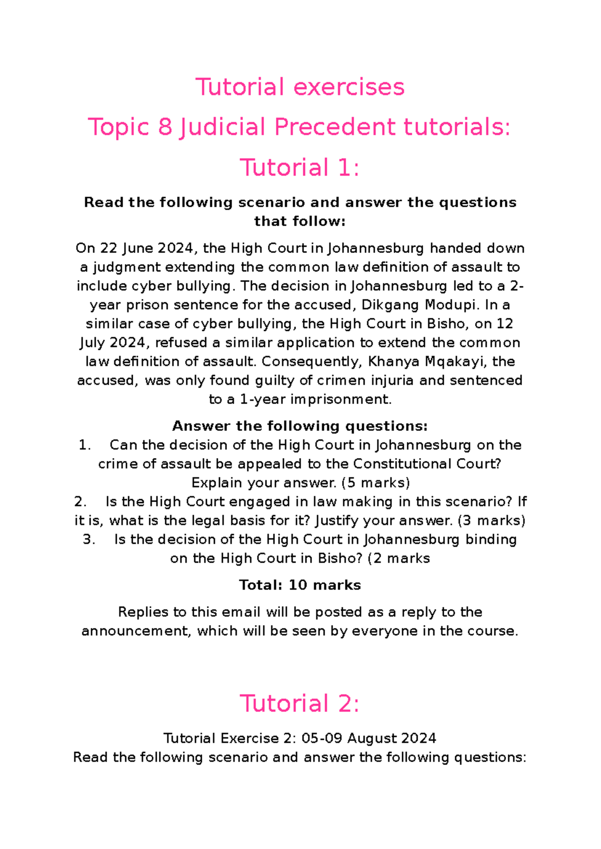 Combined Tutorials document - Tutorial exercises Topic 8 Judicial ...