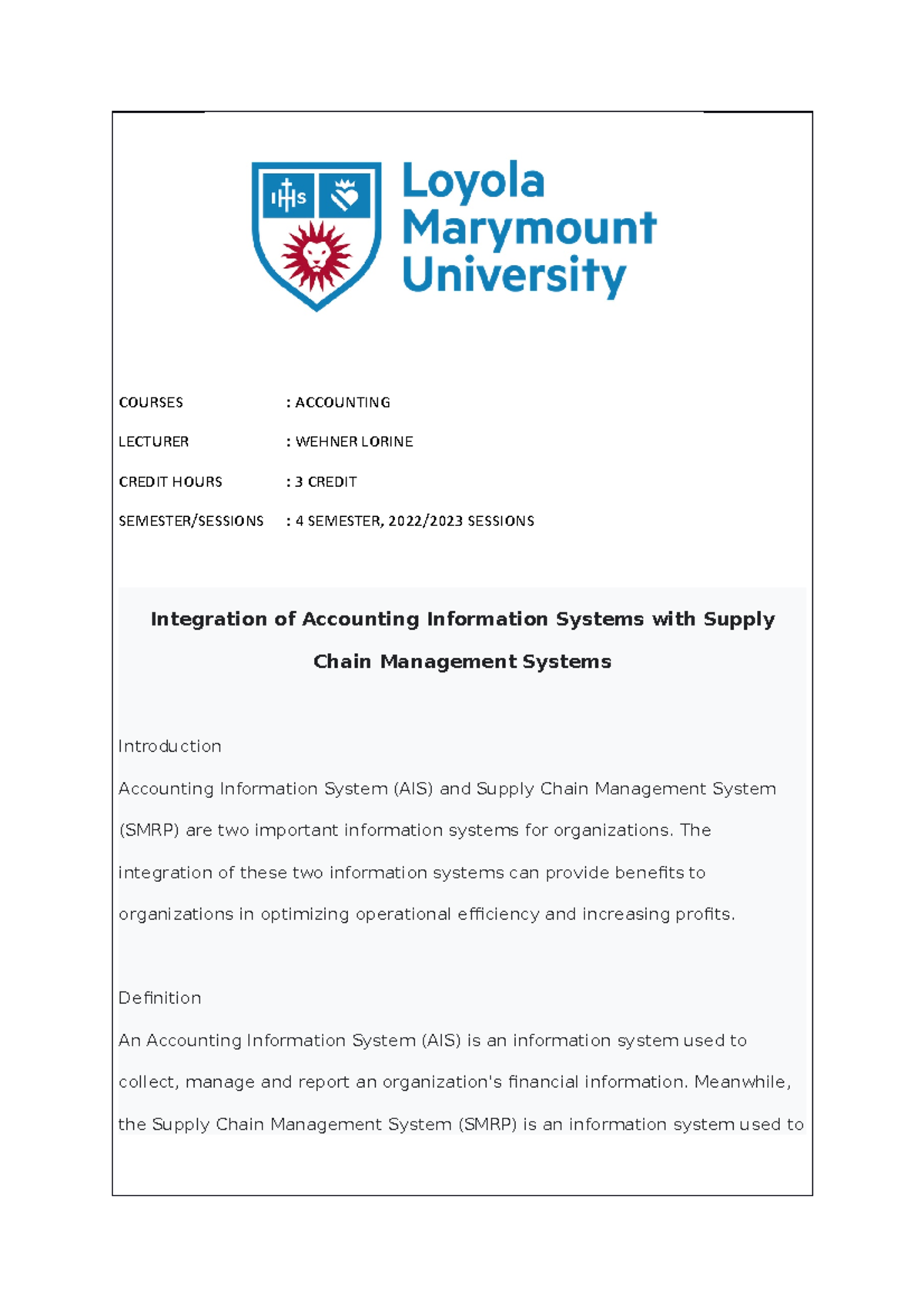 Integration of Accounting Information Systems with Supply Chain ...