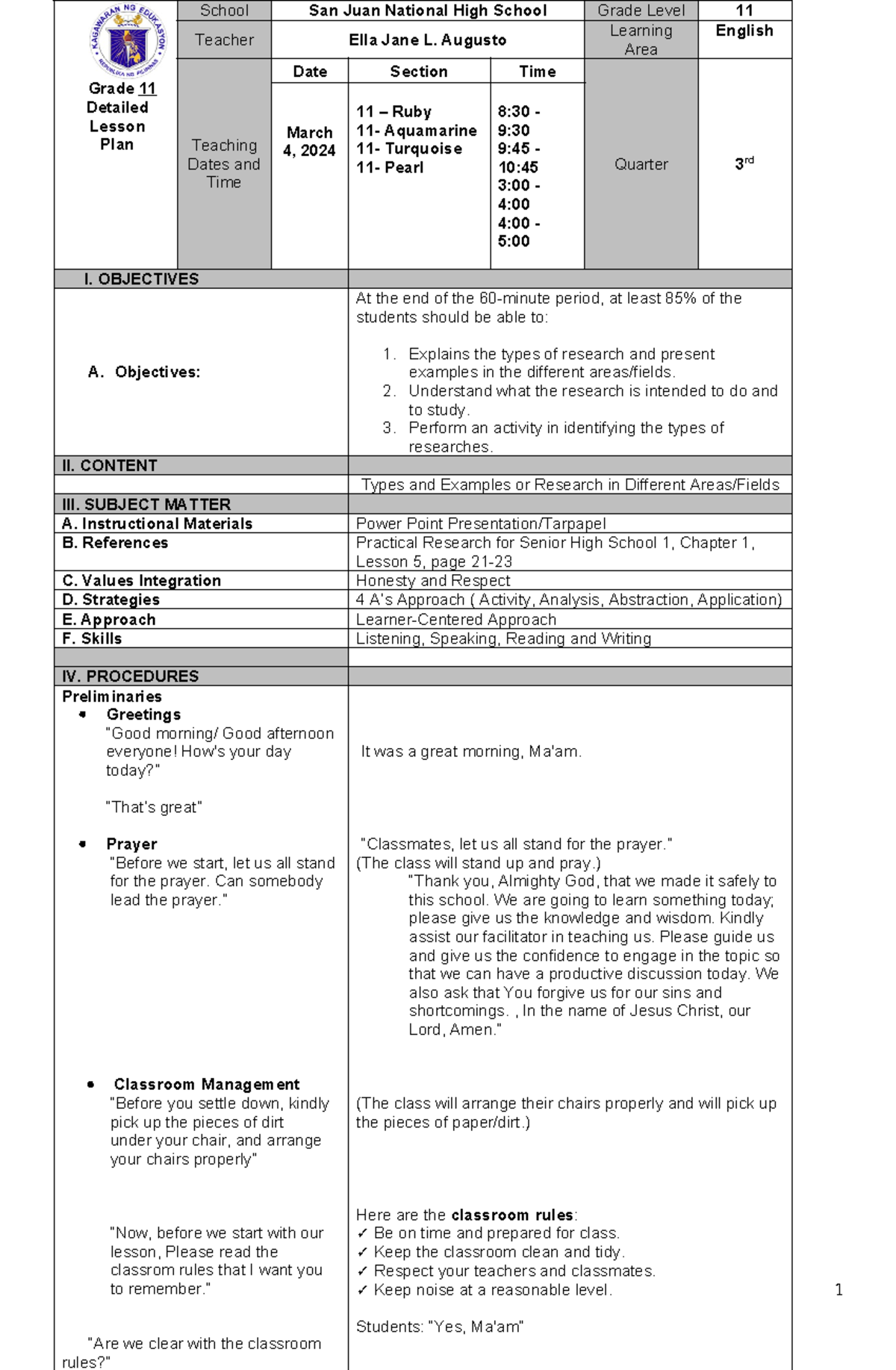 Lesson-5 DLP final - Types and Examples or Research in Different Areas ...