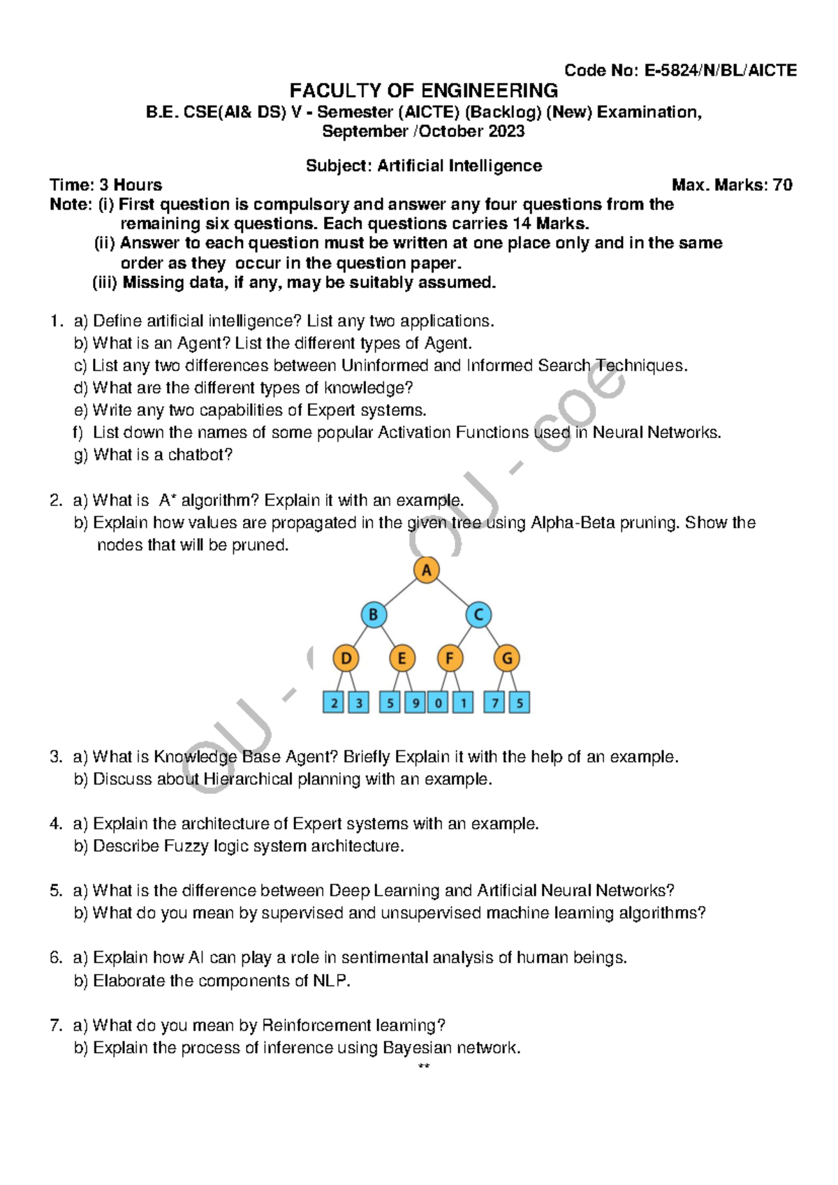 Ai question paper - OU - coe OU - coe Code No: E-5824/N/BL/AICTE ...