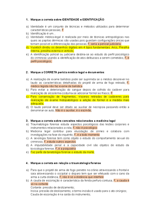 Questoes E Gabarito Medicina Legal - QUESTÕES PROPOSTAS PARA AVL1 2023 ...