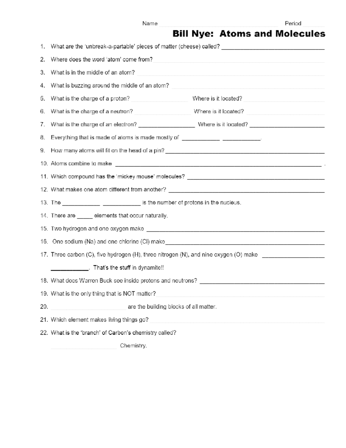 Bill Nye Atoms and Molecules - Chemical Engineering - Studocu