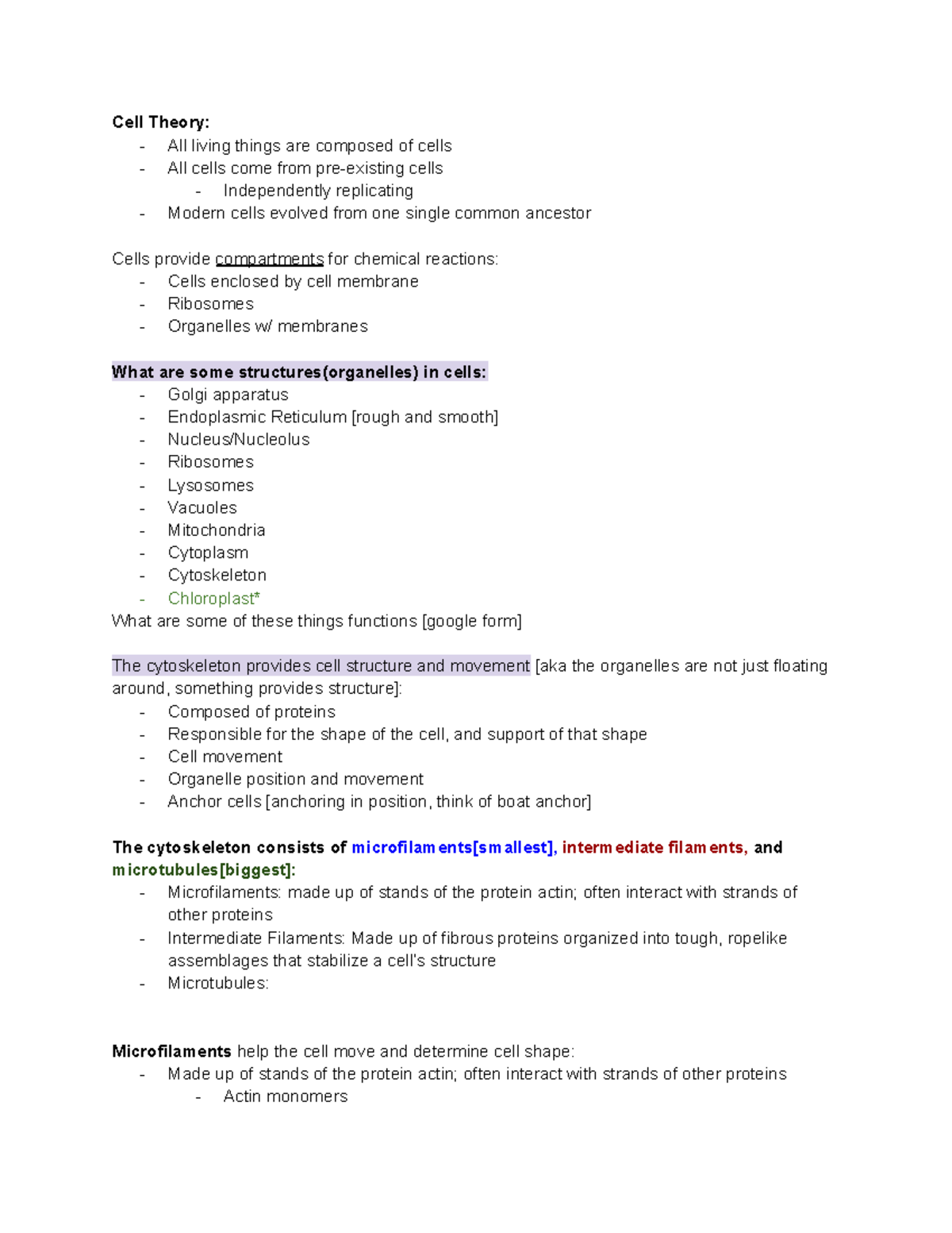 Bisc160 Exam 2 Notes - Cell Theory: - All living things are composed of ...