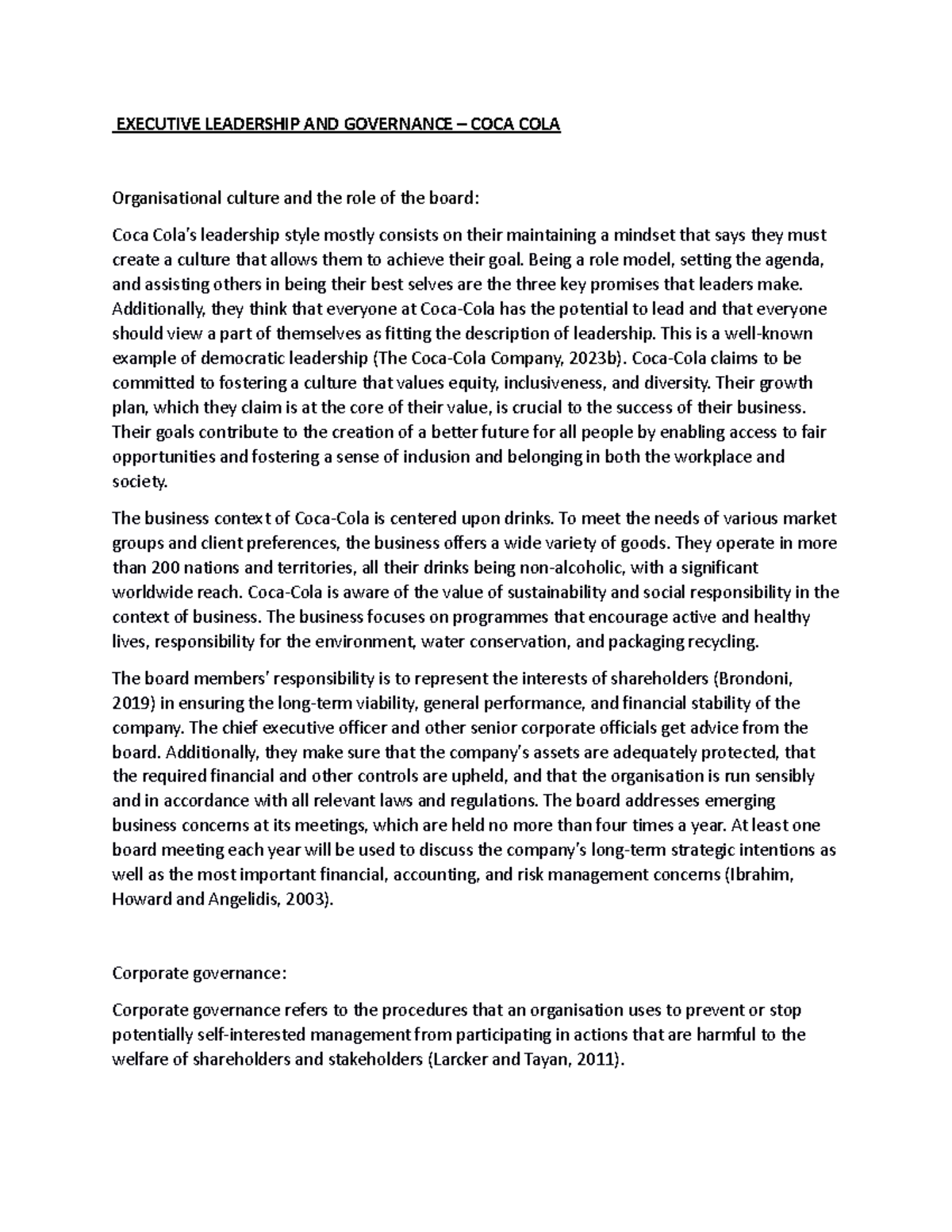 Executive leadership and governance - EXECUTIVE LEADERSHIP AND ...
