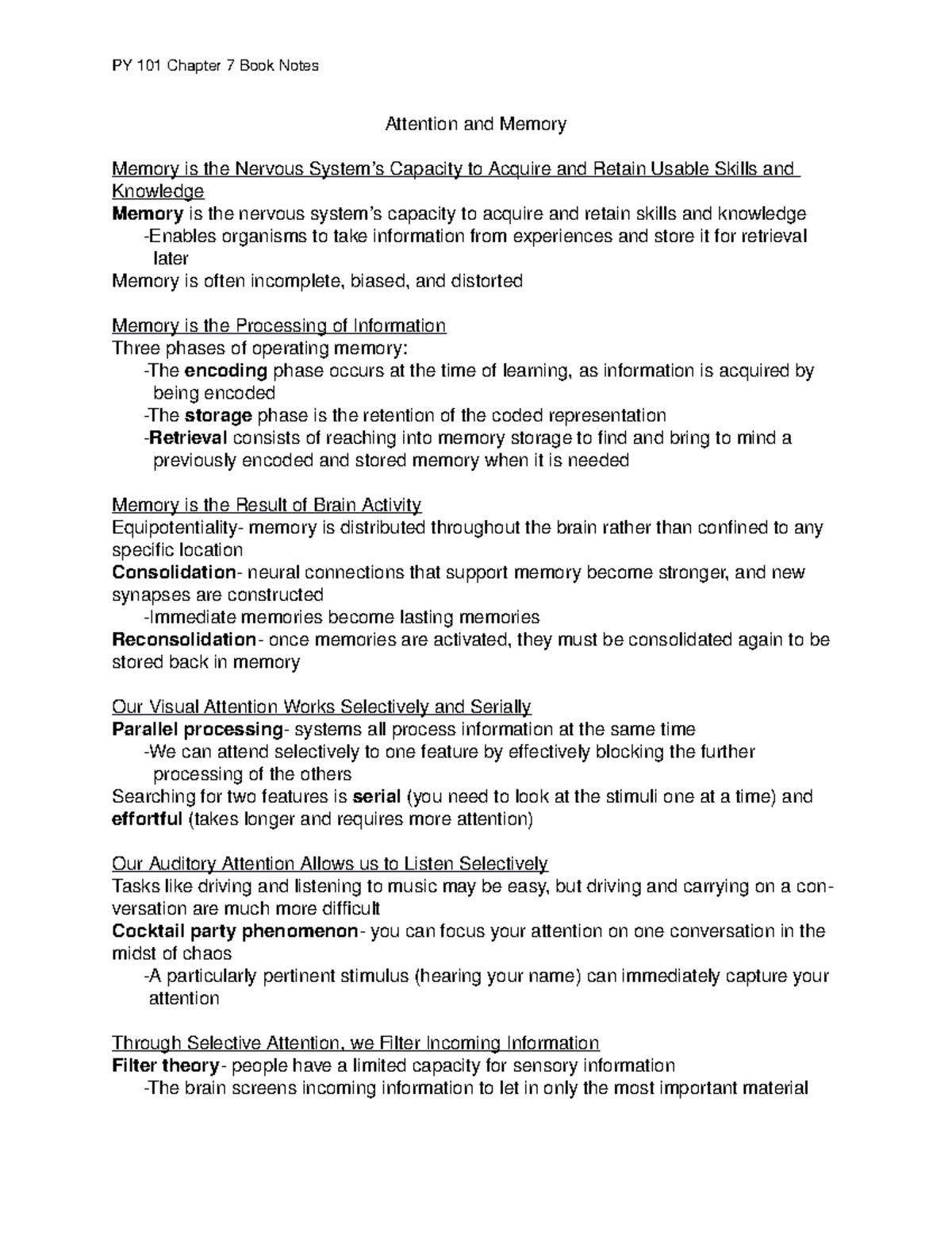 PY 101 Chapter 7 Book Notes - PY 101 Chapter 7 Book Notes Attention and ...