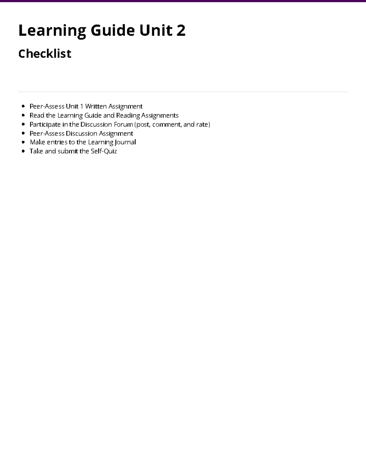 PHIL 1402 - Learning Guide - Unit 2 - Checklist Peer-Assess Unit 1 ...
