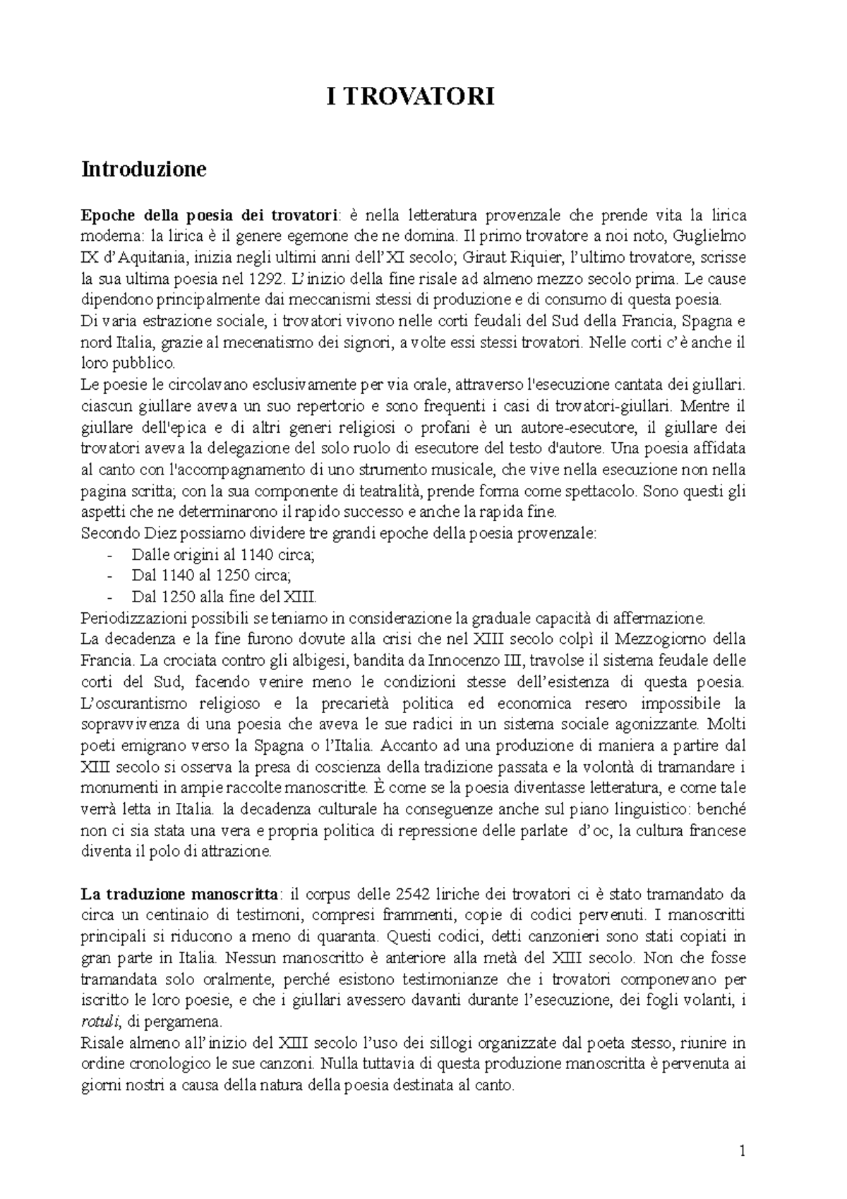 I Trovatori - I TROVATORI Introduzione Epoche della poesia dei ...