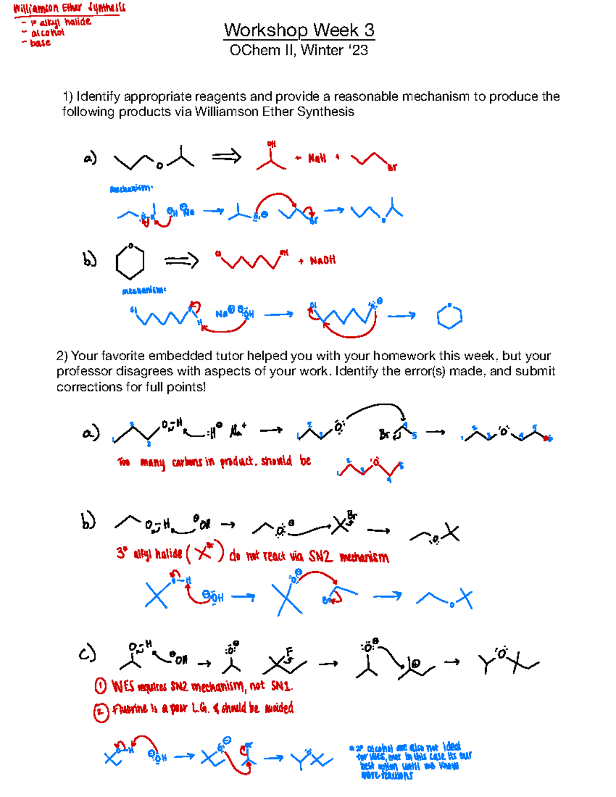 Week 3 Workshop key - key - Workshop Week 3 OChem II, Winter ‘ 1 ...