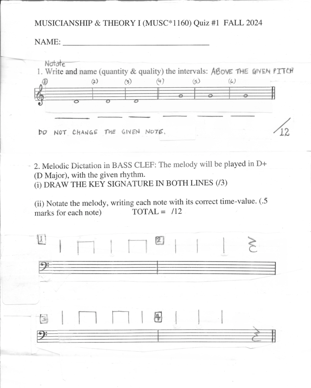1160 Practice Quiz #1 Template (revised) - MUSICIANSHIP THEORY I Quiz ...