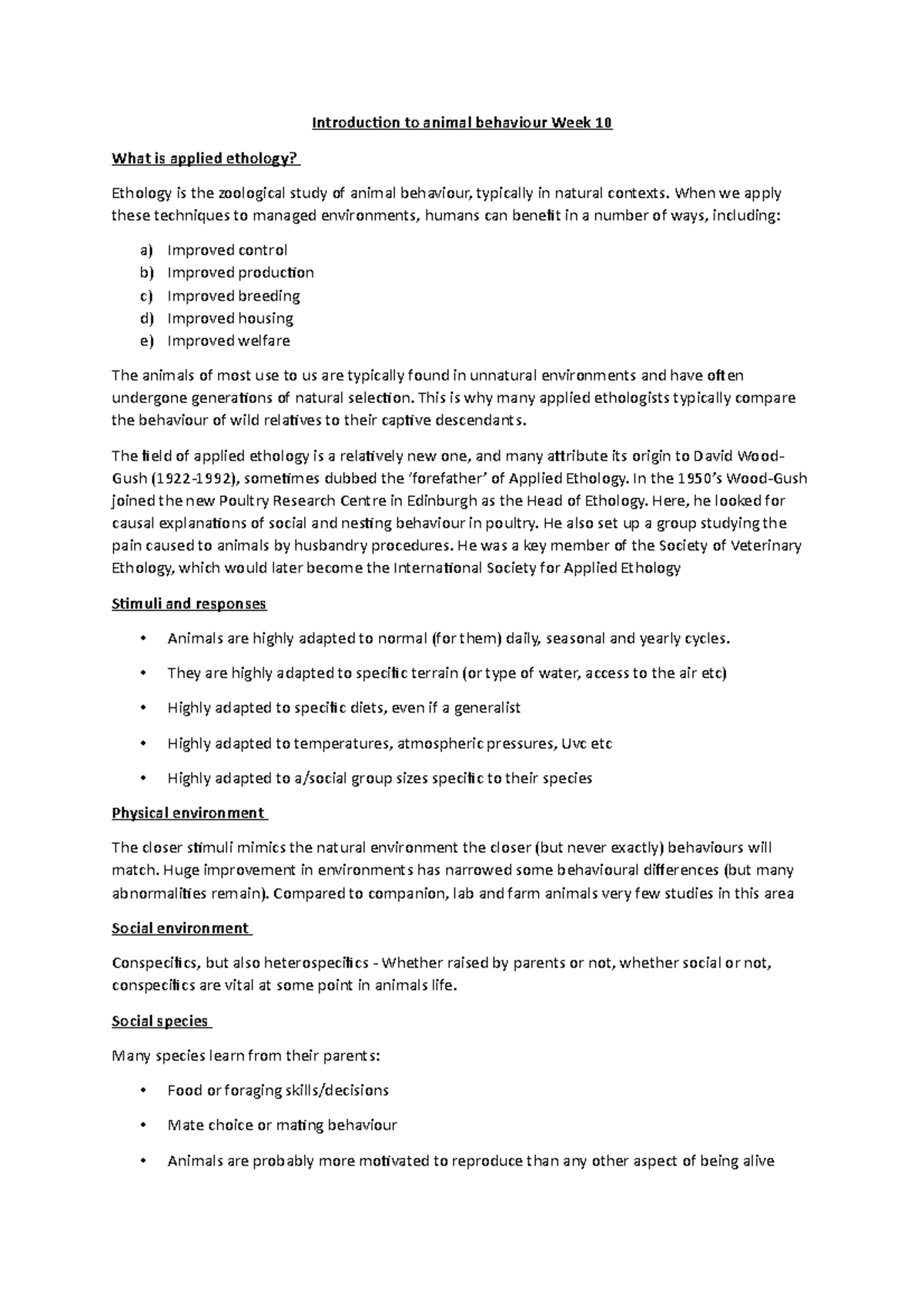 Applied ethology - Introduction to animal behaviour Week 10 What is ...