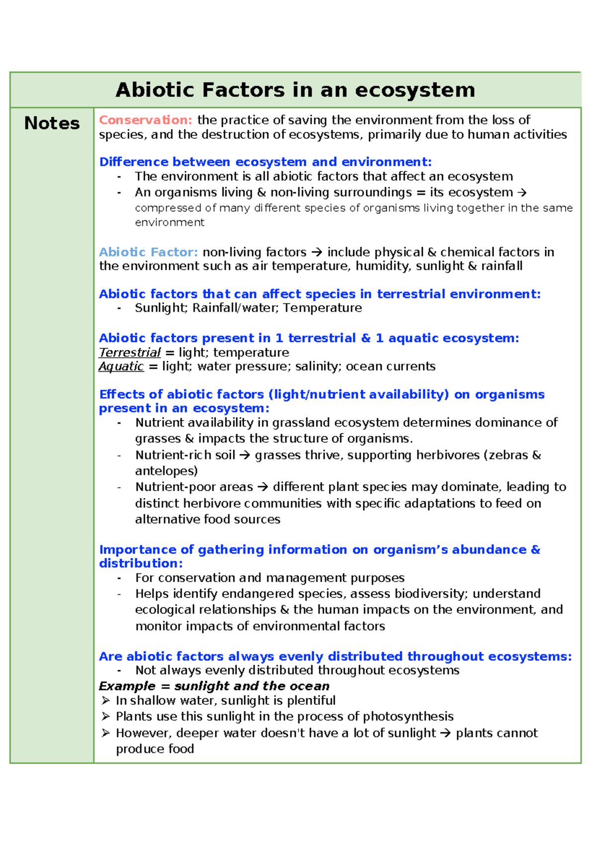 Ecosystem Dynamics - Biology notes - Abiotic Factors in an ecosystem ...