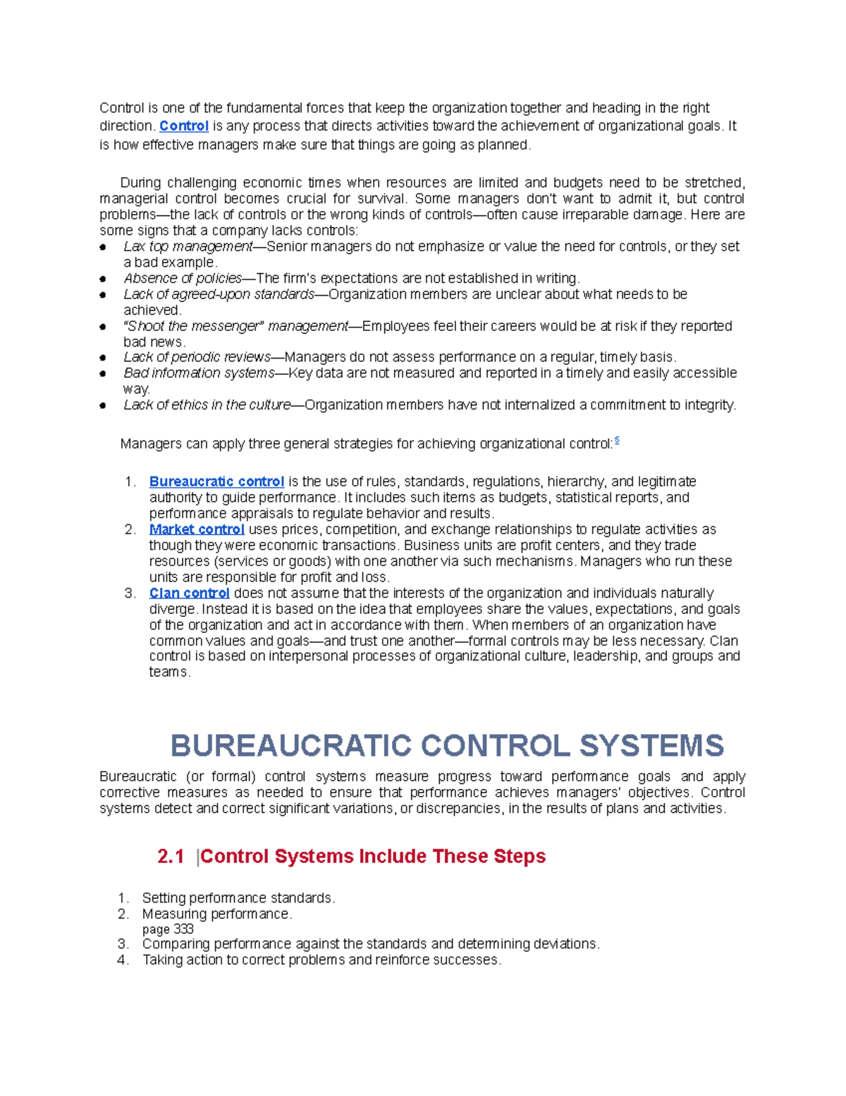 MT140 Unit 5 Studynotes, Chapter 14 - Control is one of the fundamental ...