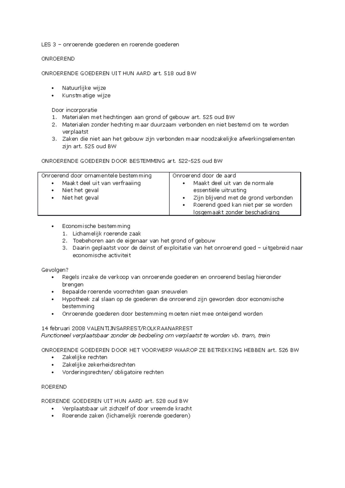 LES 3 - schema - onroerende goederen en roerende goederen - LES 3 ...