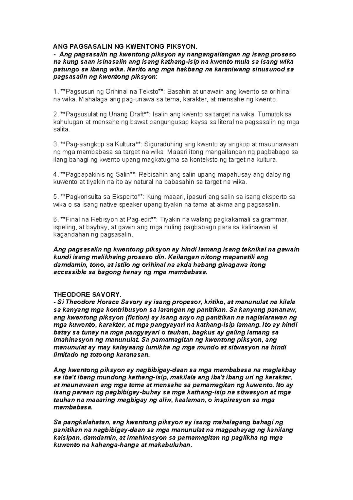 ANG Pagsasalin NG Kwentong Piksyon Explanation - ANG PAGSASALIN NG ...