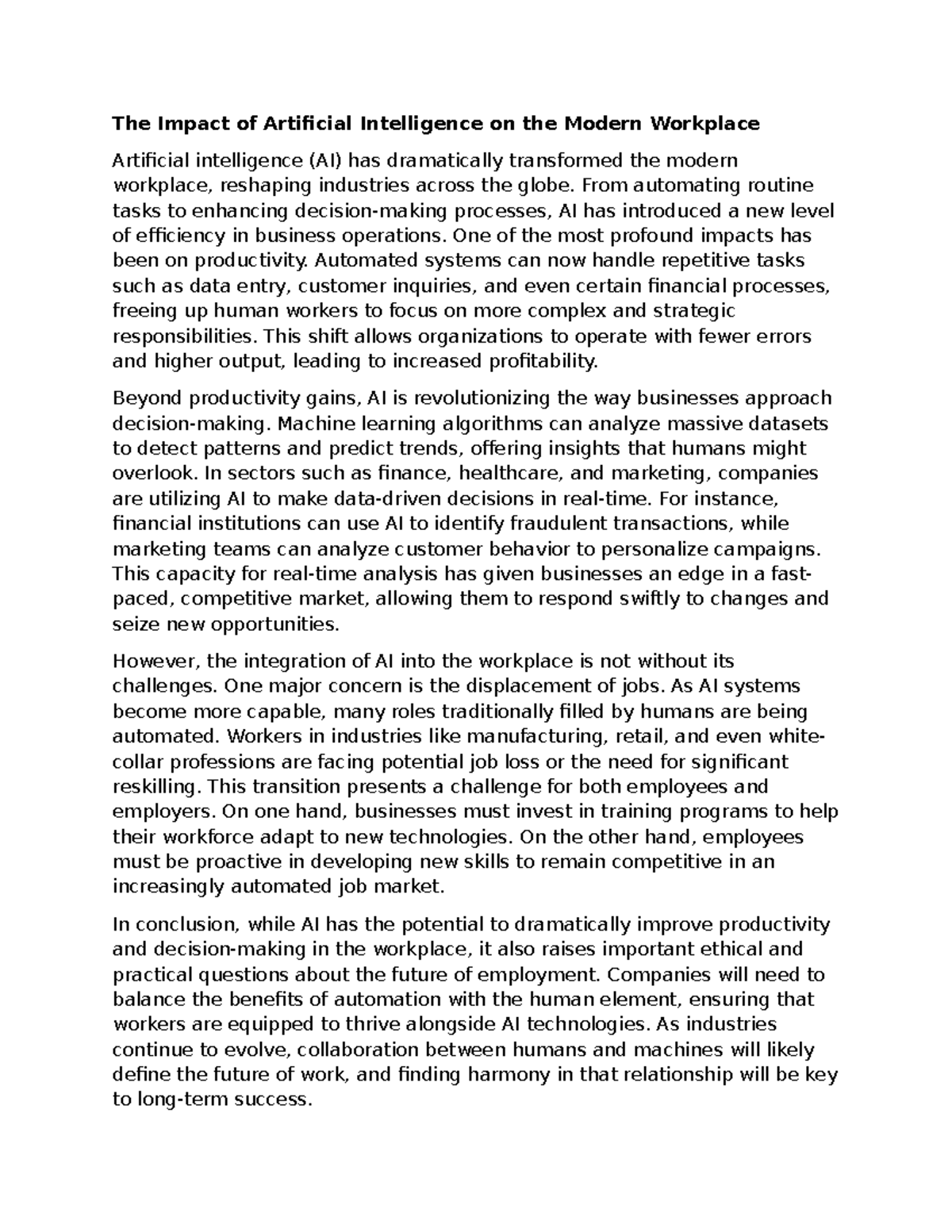 The Impact of Artificial Intelligence on the Modern Workplace - From ...