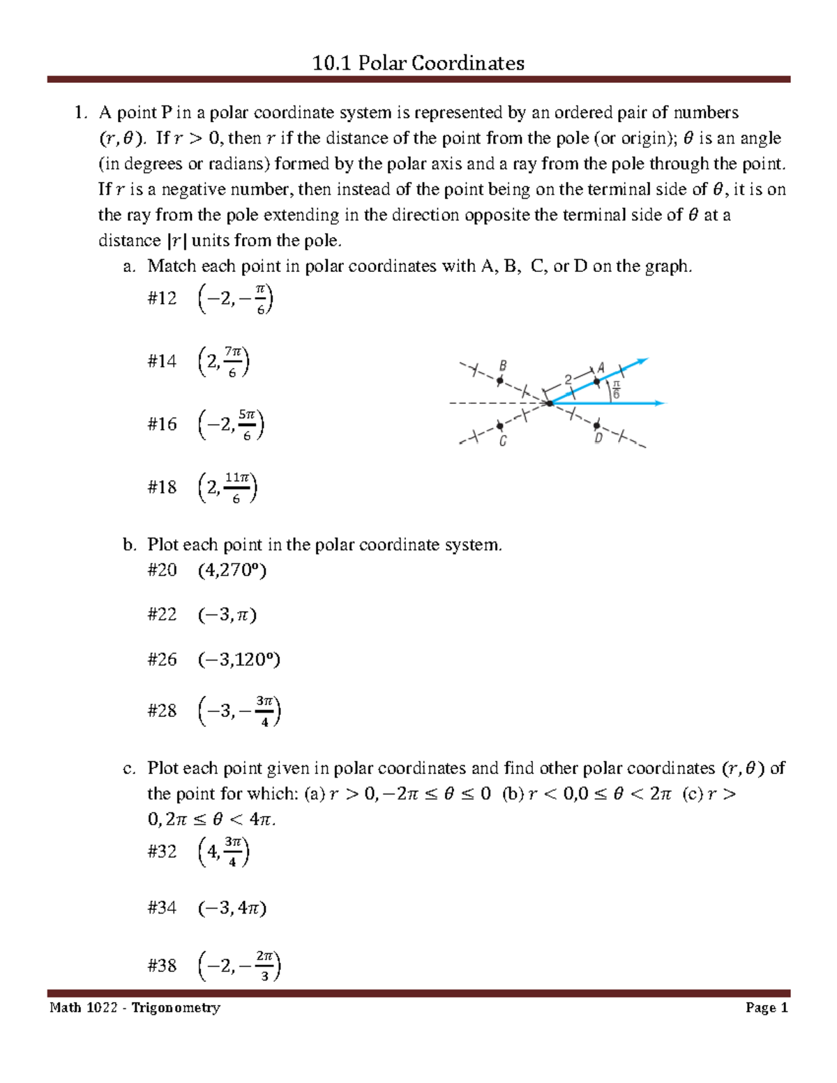 10 1 Polar Coordinates - Tanya Lueder - 10 Polar Coordinates Math 1022 ...
