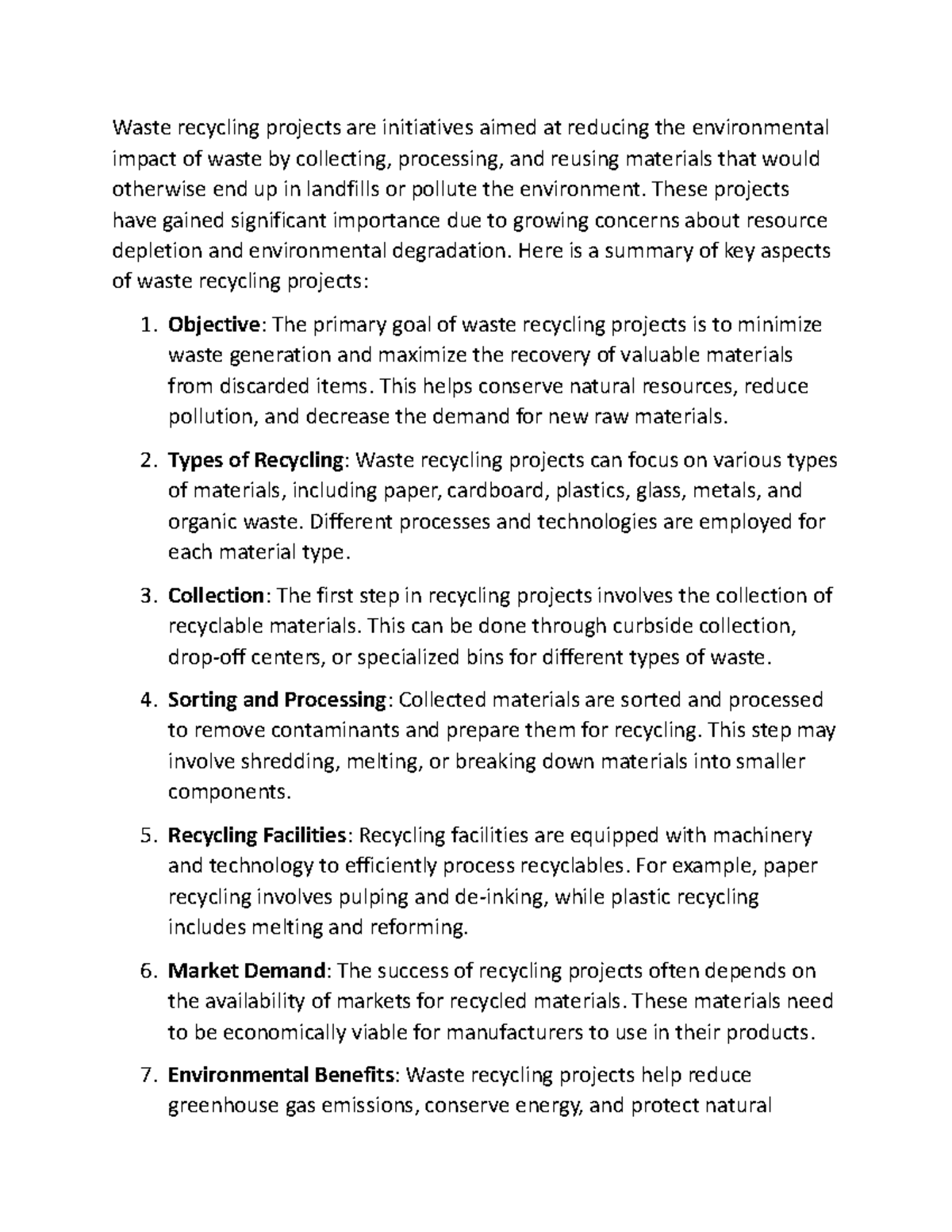 Waste recycling projects are initiatives aimed at reducing the ...