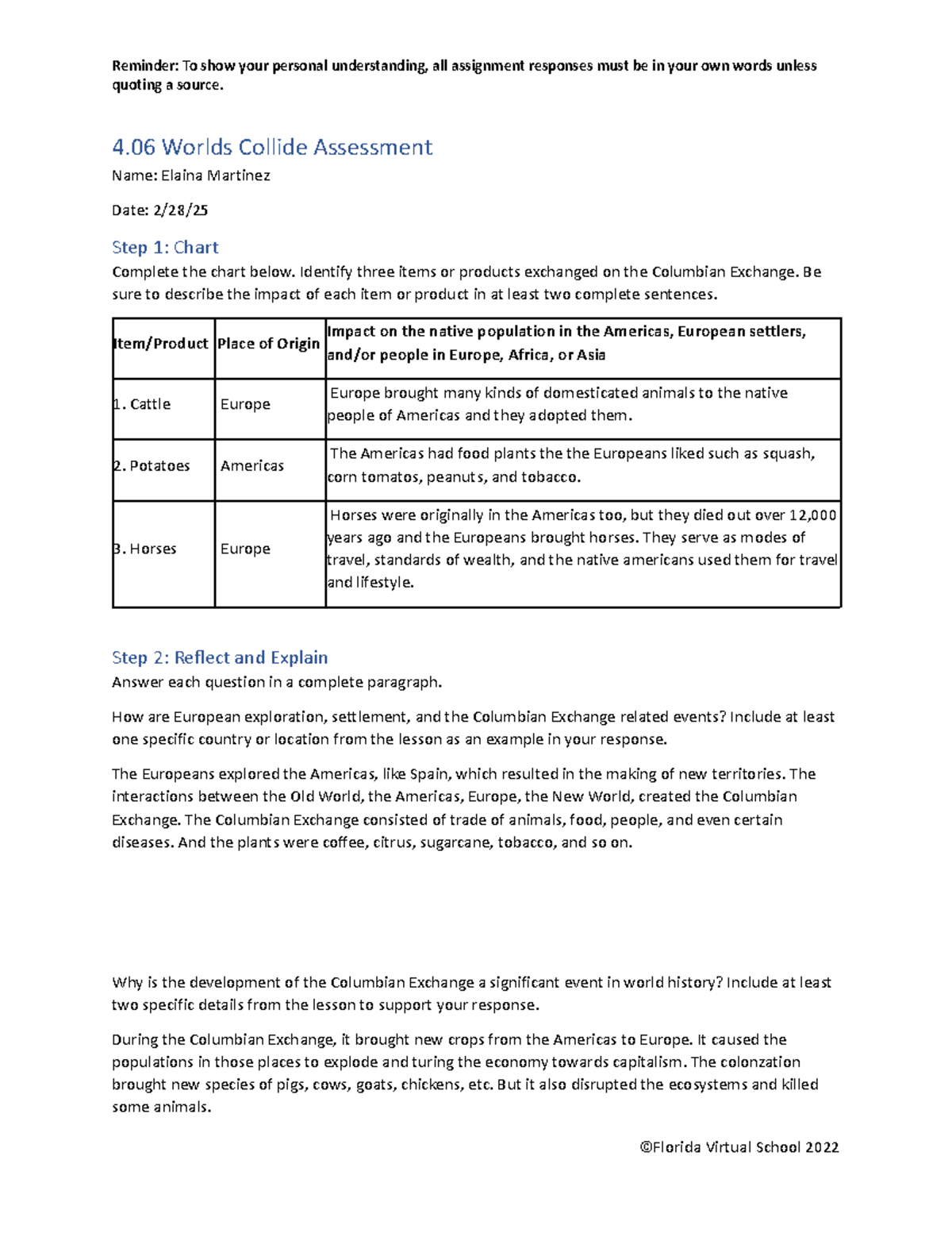 Worlds collide assignment - Reminder: To show your personal ...