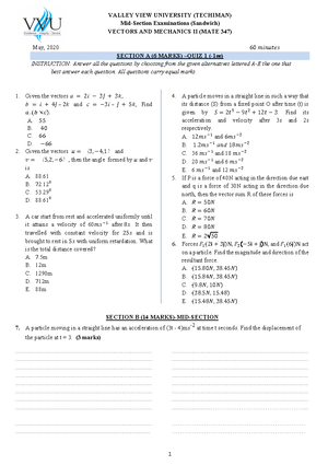 Bece maths past questions 2020 - vectors and mechanics - Studocu